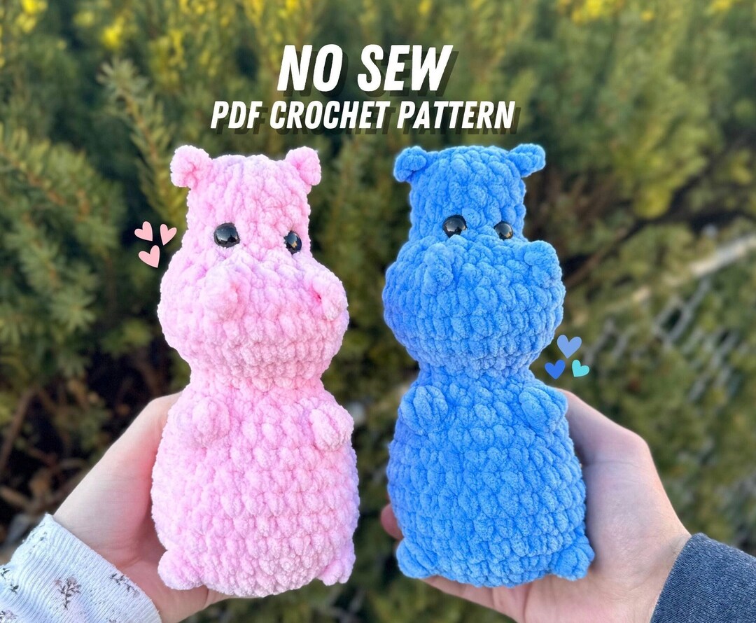 No Sew Standing Hippo Crochet Pattern (no Sew Quick Hippo Crochet ...