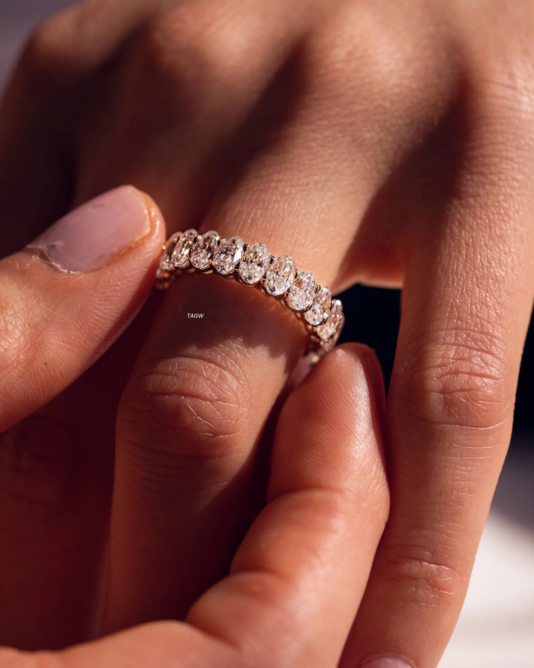 5x3 Mm Oval Diamond Half Eternity Band/ Lab Grown Oval Diamond Band ...