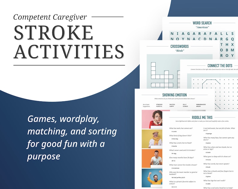 Stroke Recovery Activity Kit: 60+ Printable Games & Puzzles (digital ...