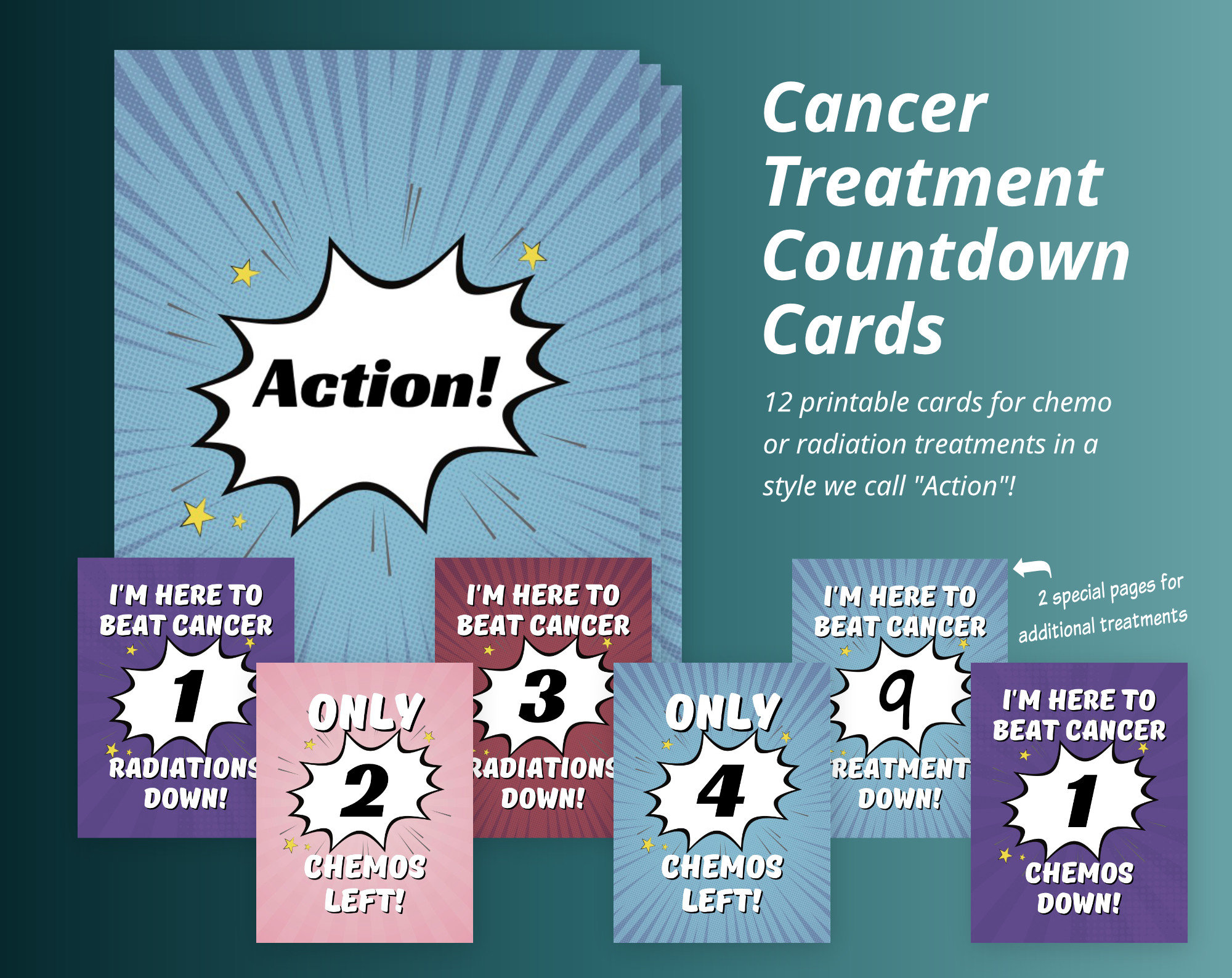 Chemo and Radiation Treatment Countdown Cards / Printable Cards to Use ...