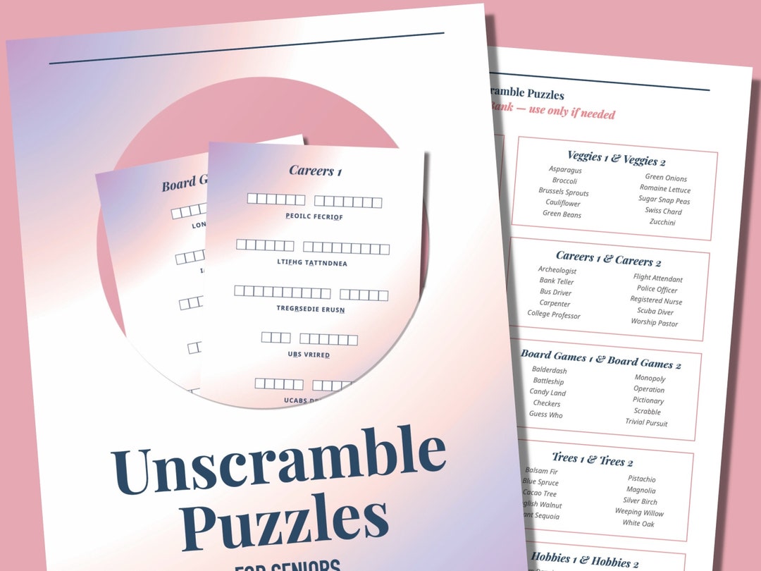 Word Scramble Puzzles for Senior Adults / Senior Citizen Activities ...