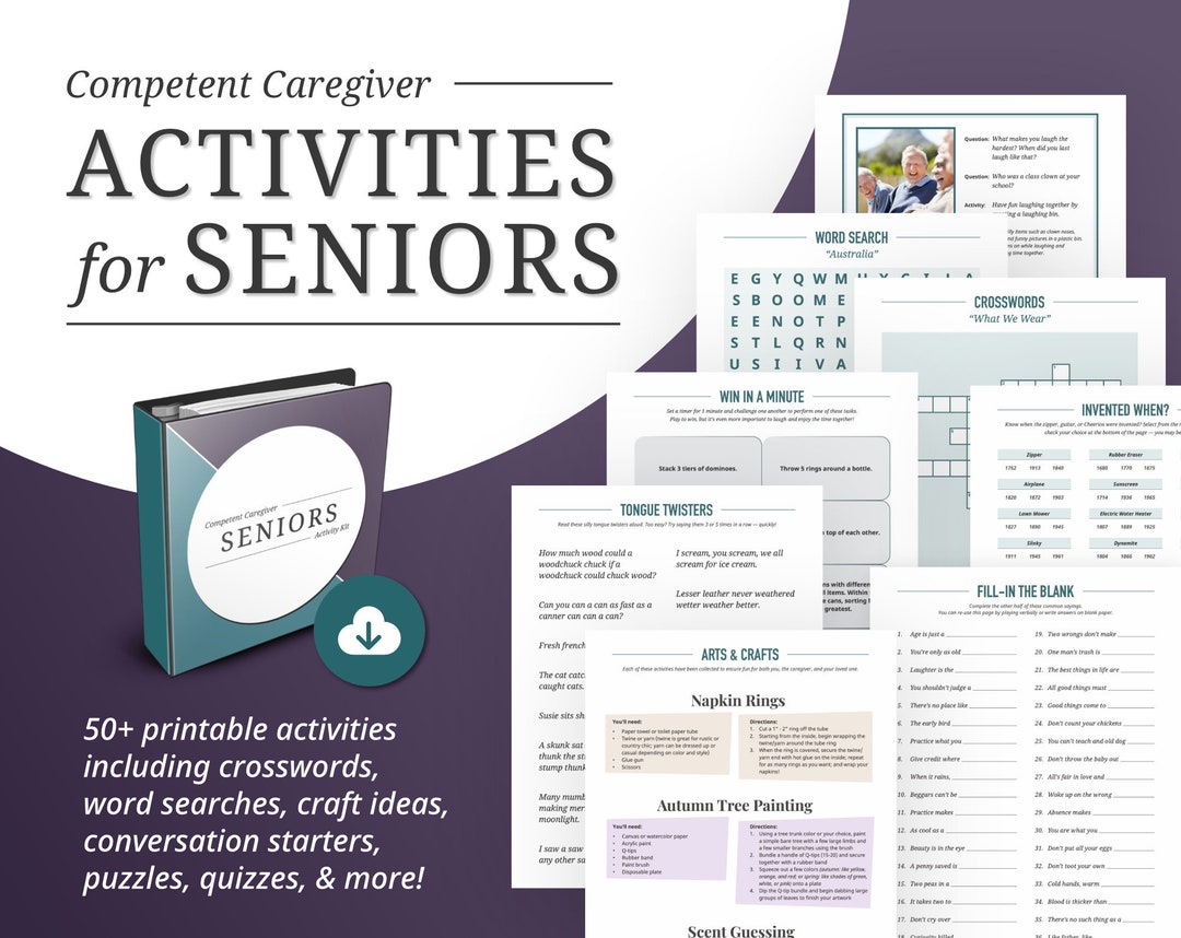 Senior Activities Kit: 50+ Printable Games, Puzzles, Crafts (digital ...