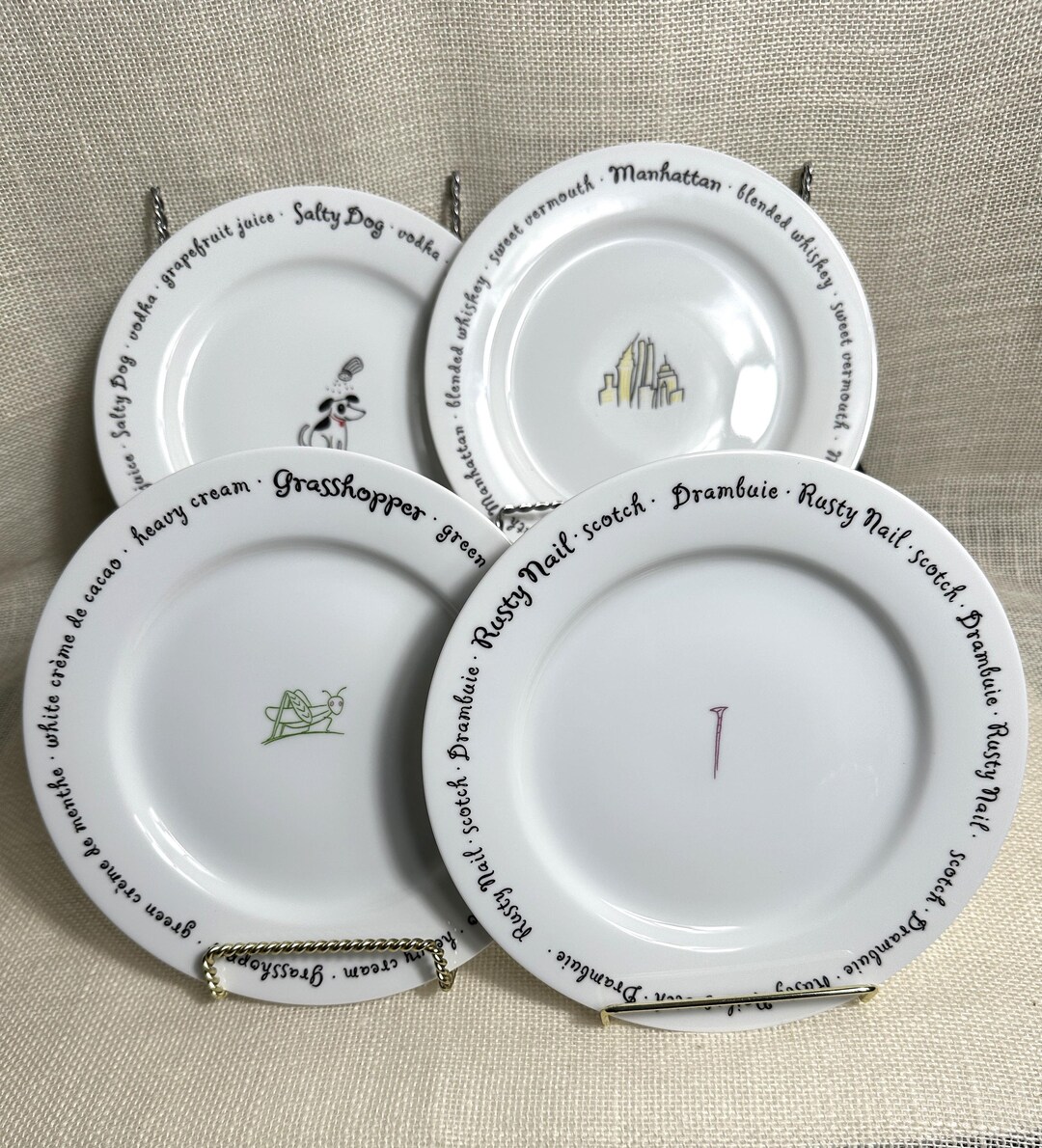 Vintage Pottery Barn Bar Lingo Appetizer Plates and Napkins – Set of 8 ...