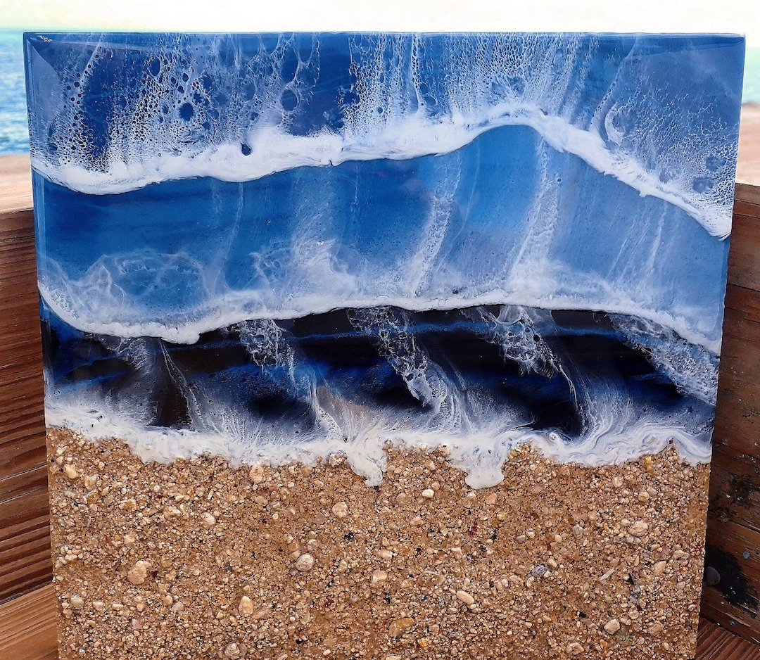 Epoxy Ocean Waves, Resin Ocean Painting. Beach Sand. Coastal Art, Resin ...