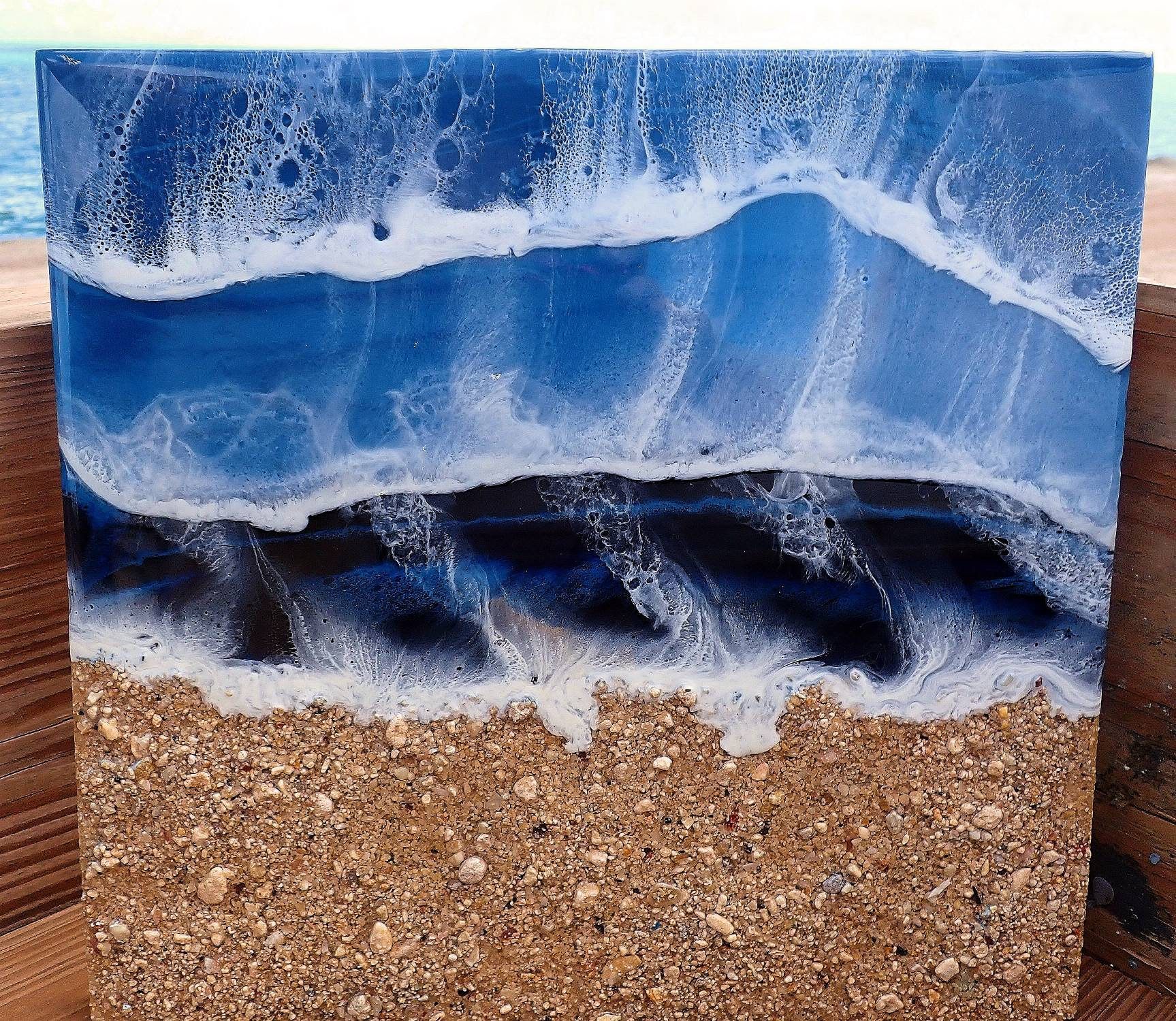 Epoxy Ocean Waves, Resin Ocean Painting. Beach Sand. Coastal Art, Resin ...
