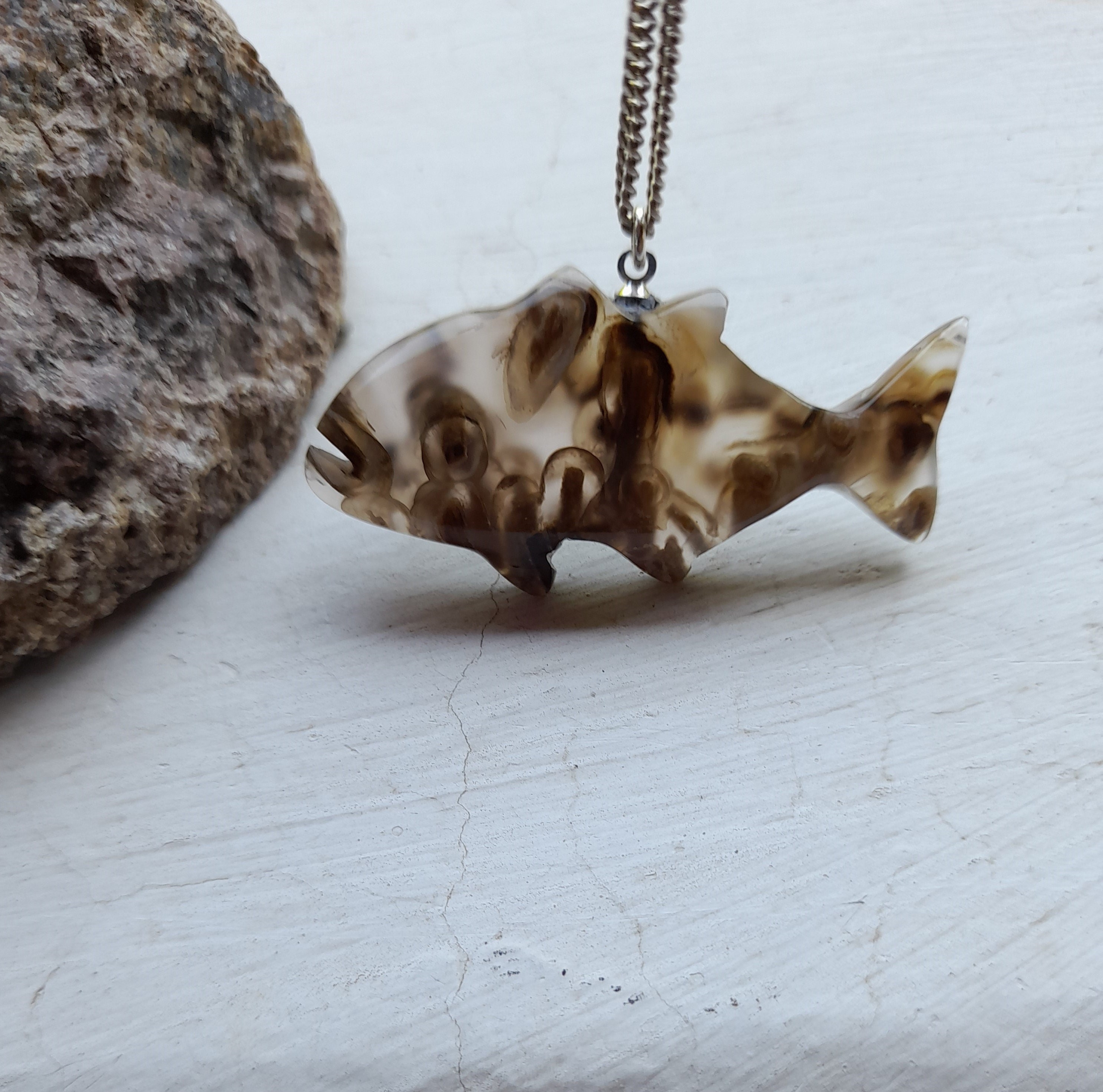 Hand Carved Stone Grouper Fish Necklace - Etsy