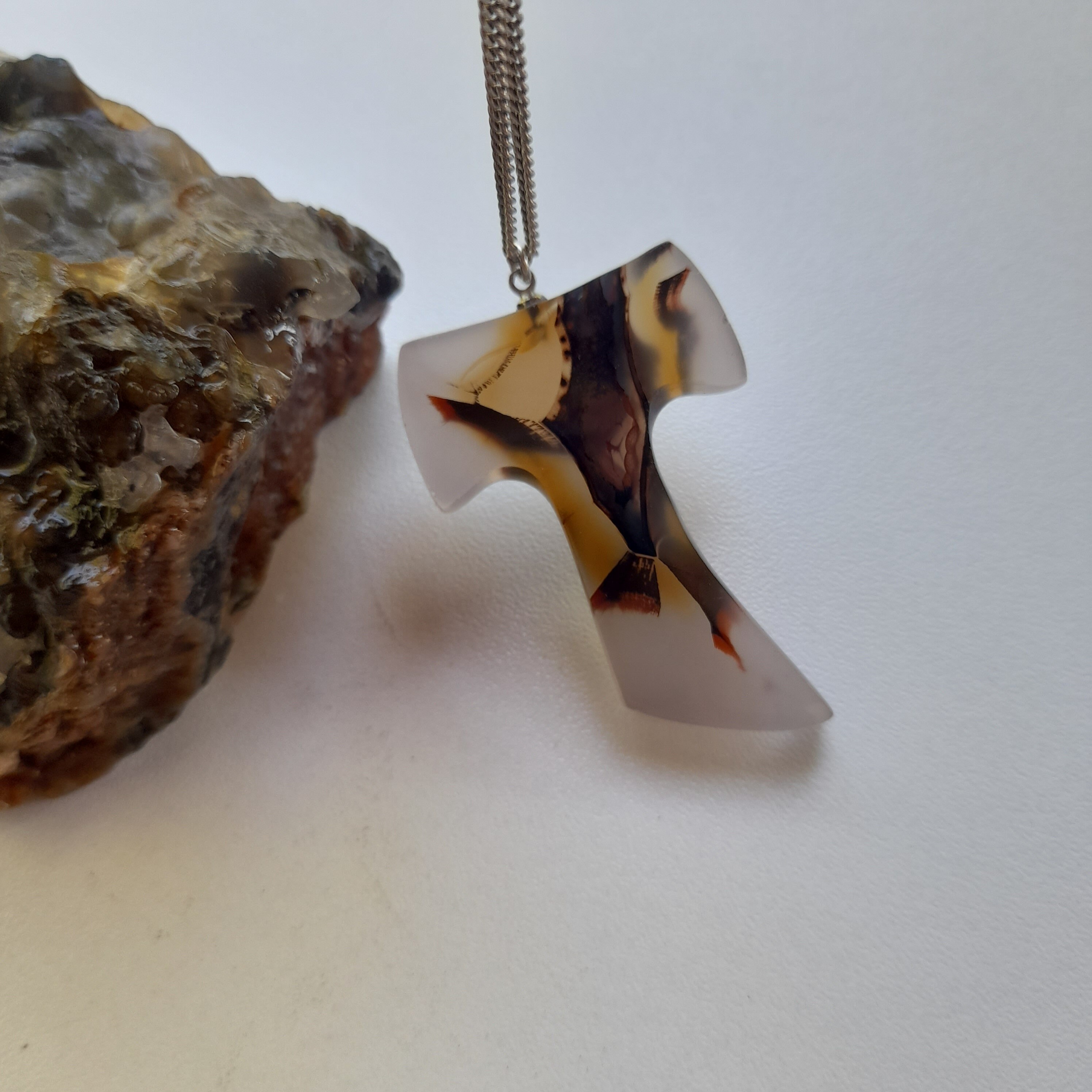 Hand Carved Agate Stone Tau Cross, Catholic Necklace - Etsy