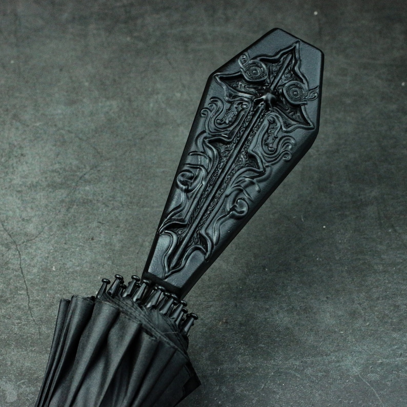 Gothic Coffin Umbrella Handle Black Straight Umbrella, Personalized ...