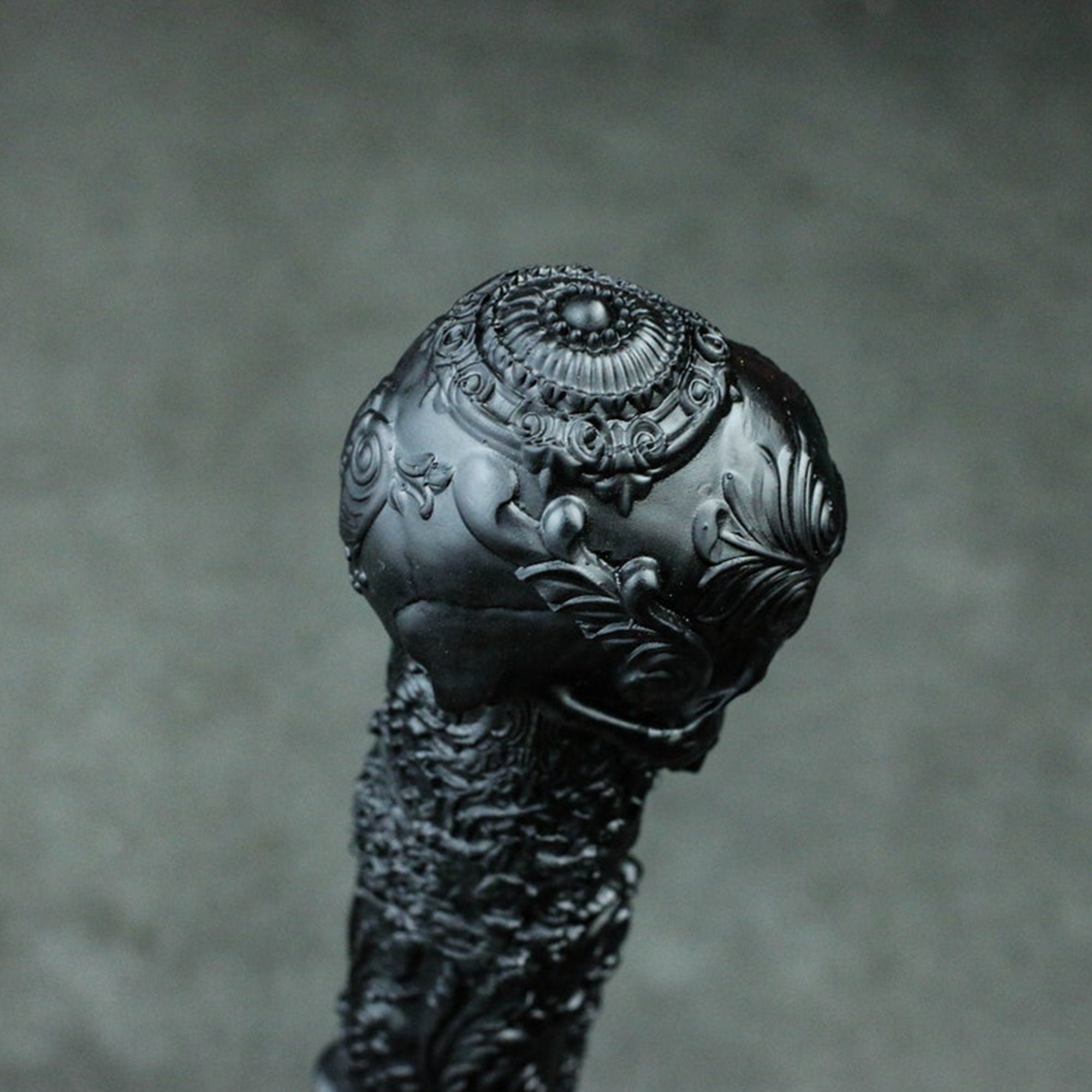 Carved Skull Black Umbrella-totem Skull Black Resin Umbrella Handle ...