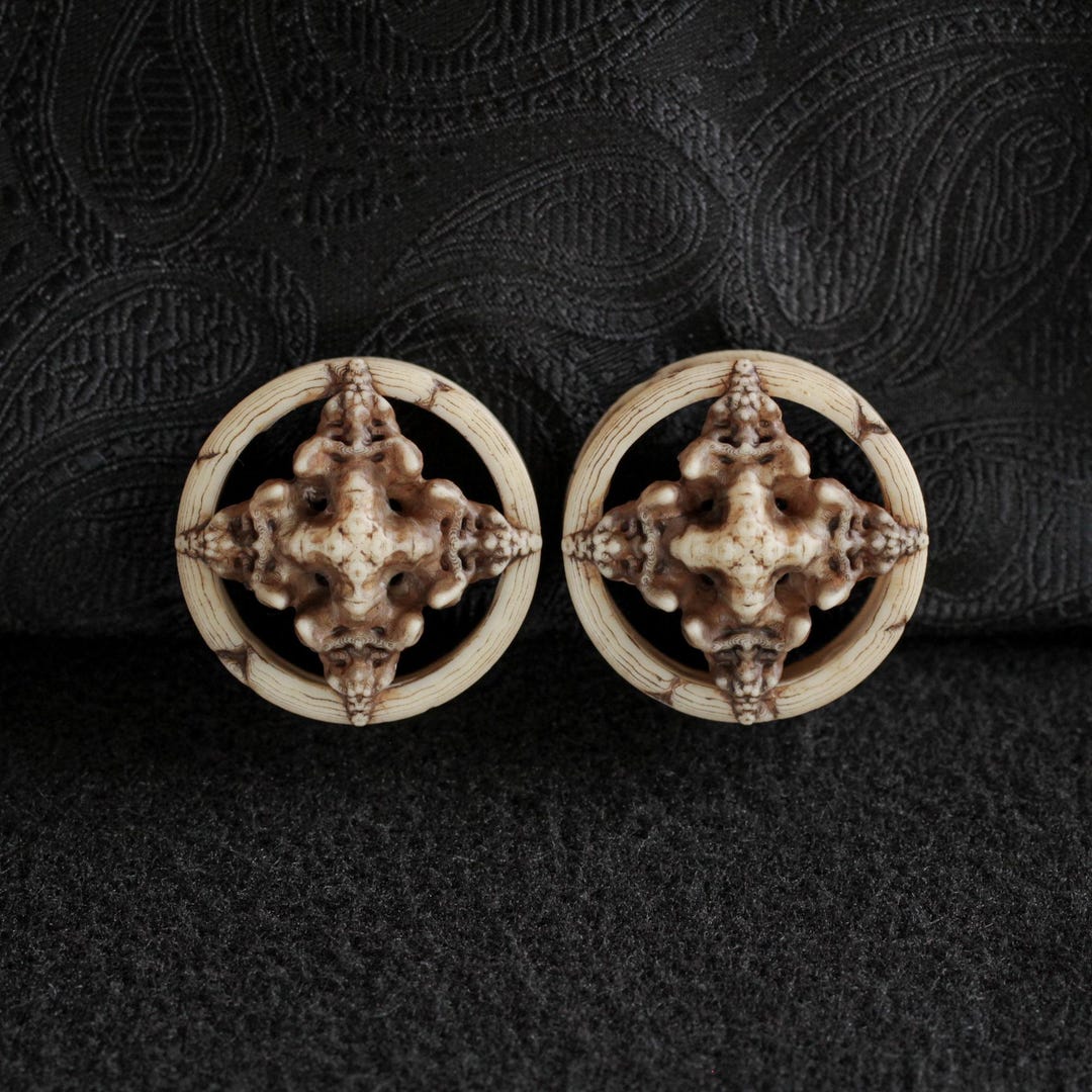 Gothic Vertebra Cross Ear Gauges: Bone Texture Plugs, Hand Carved ...