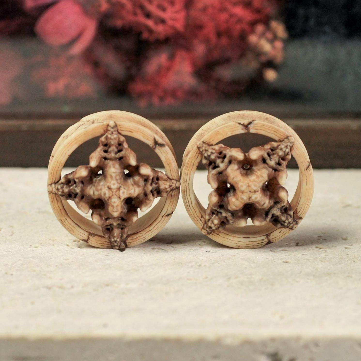 Gothic Vertebral Cross Ear Gauges - Cracked Bone Texture - Ethical ...