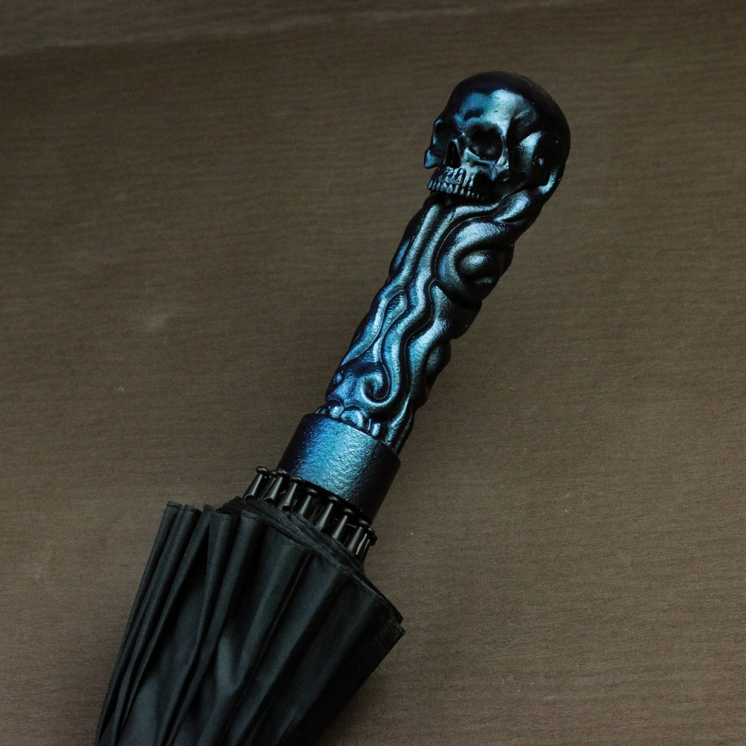Pattern Skull Handle Fluorescent Blue Straight Umbrella, Hell Skull ...