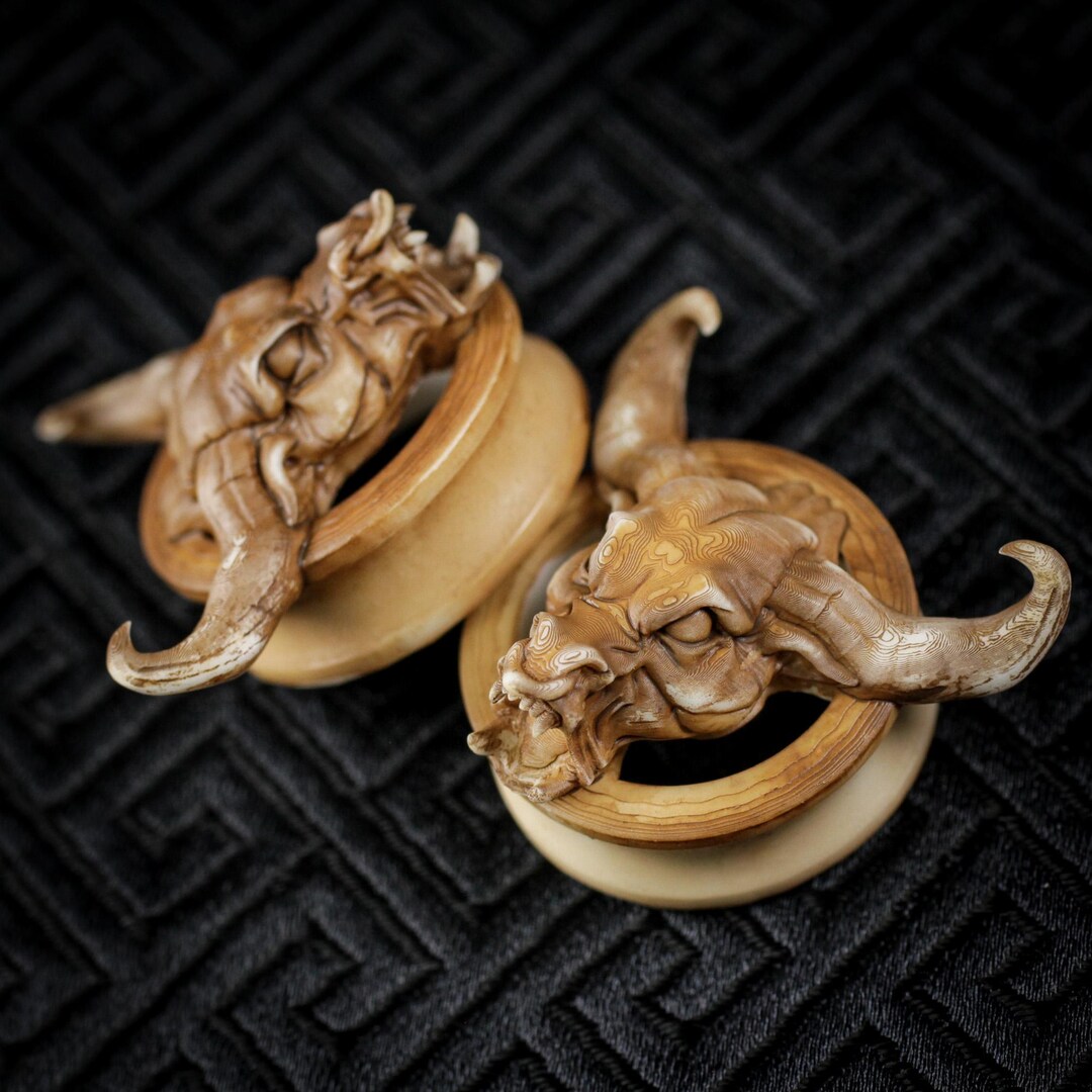 Bison Head Ear Gauges: Tribal Buffalo Skull Plugs, Western Jewelry - Etsy