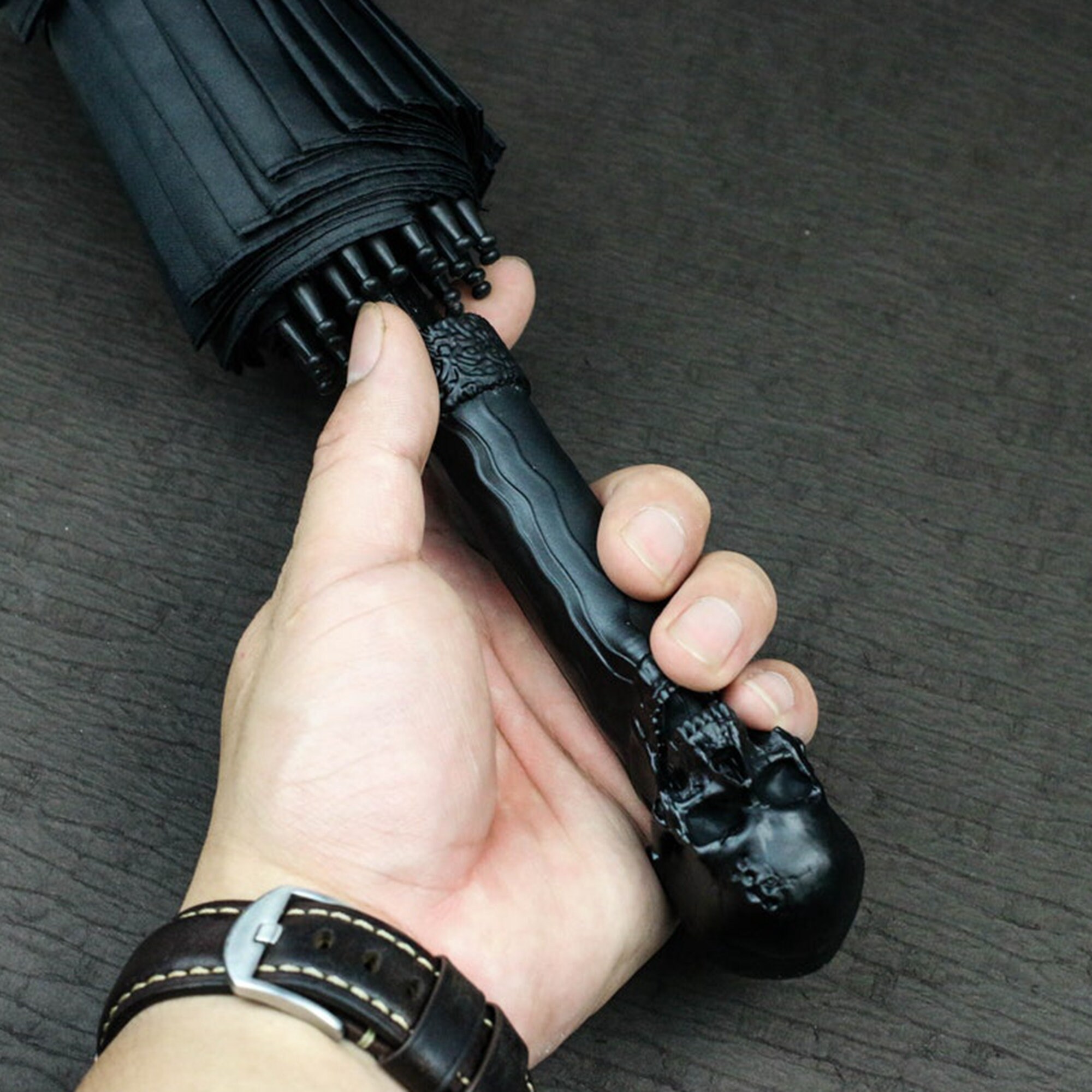 Gothic Skull Black Umbrella-death Skull Black Resin Umbrella Handle ...