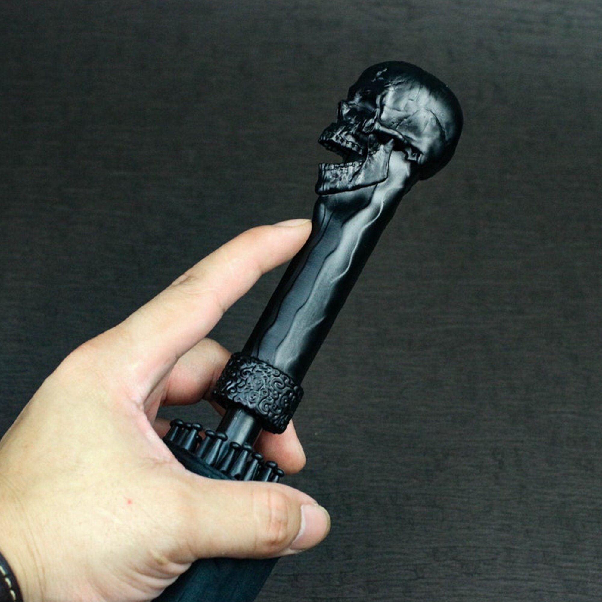 Gothic Skull Black Umbrella-death Skull Black Resin Umbrella Handle ...
