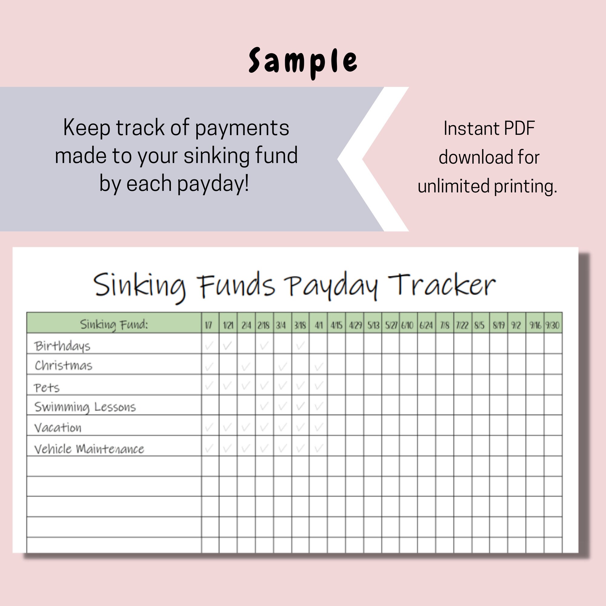 Sinking Funds Payday Tracker Cash Envelope Tracker Savings - Etsy
