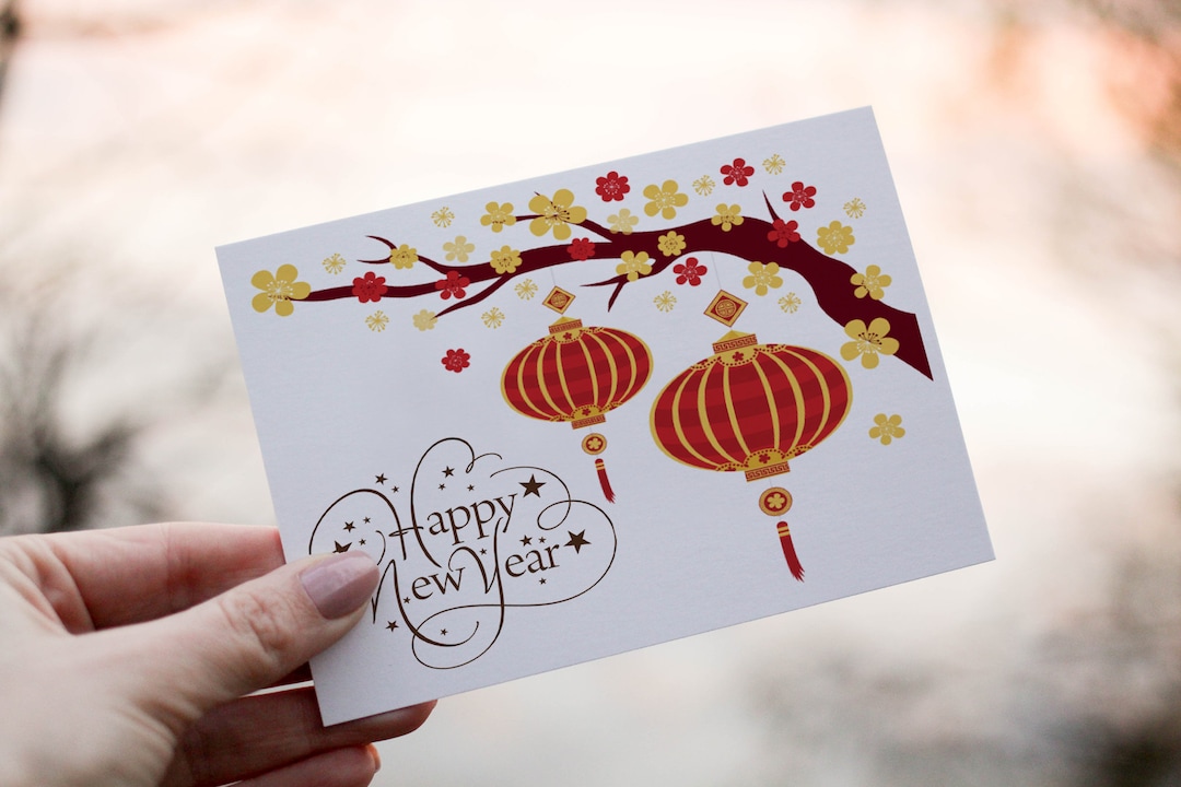 Chinese New Year Lantern Card, Happy New Year Card, Personalized New ...