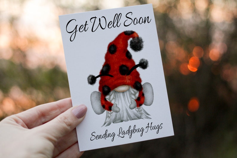 Ladybird Gnome Get Well Soon Card, Gnome Get Well Card, Personalized ...