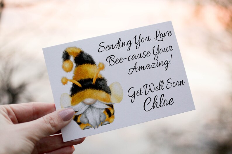 Bee Gnome Get Well Soon Card, Gnome Get Well Card, Personalized Card ...