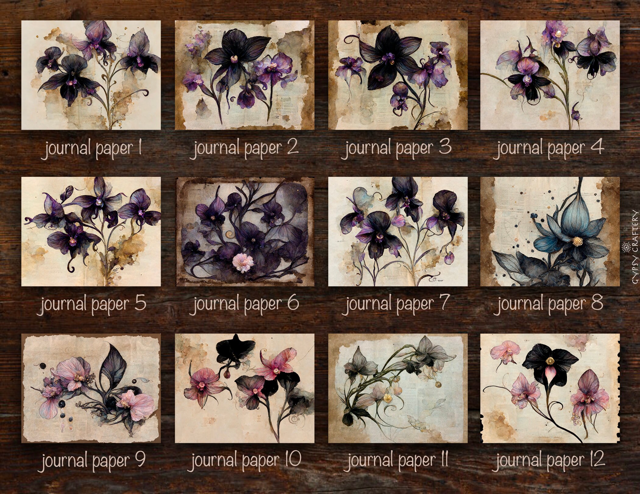 Dark Orchids Junk Journal Papers Printable Journal Pages - Etsy
