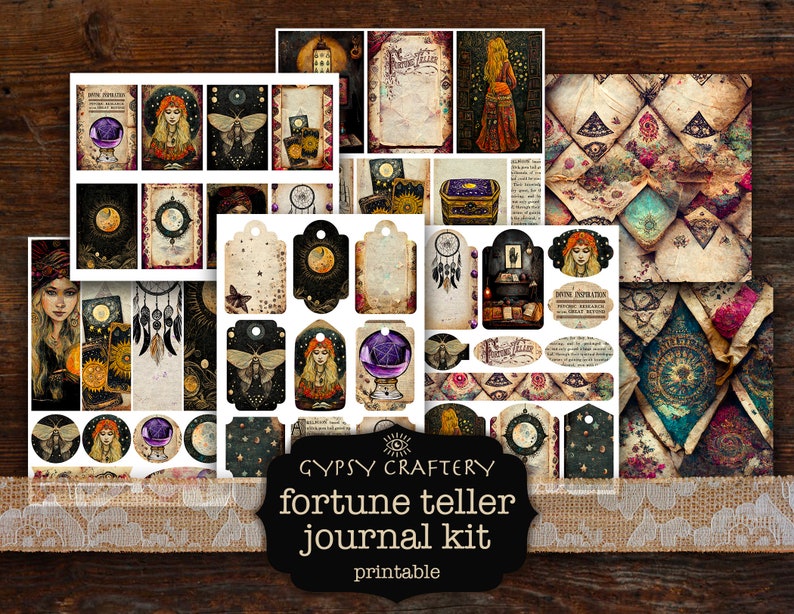 Fortune Teller Junk Journal Kit, Printable Ephemera, ATC Cards (digital ...