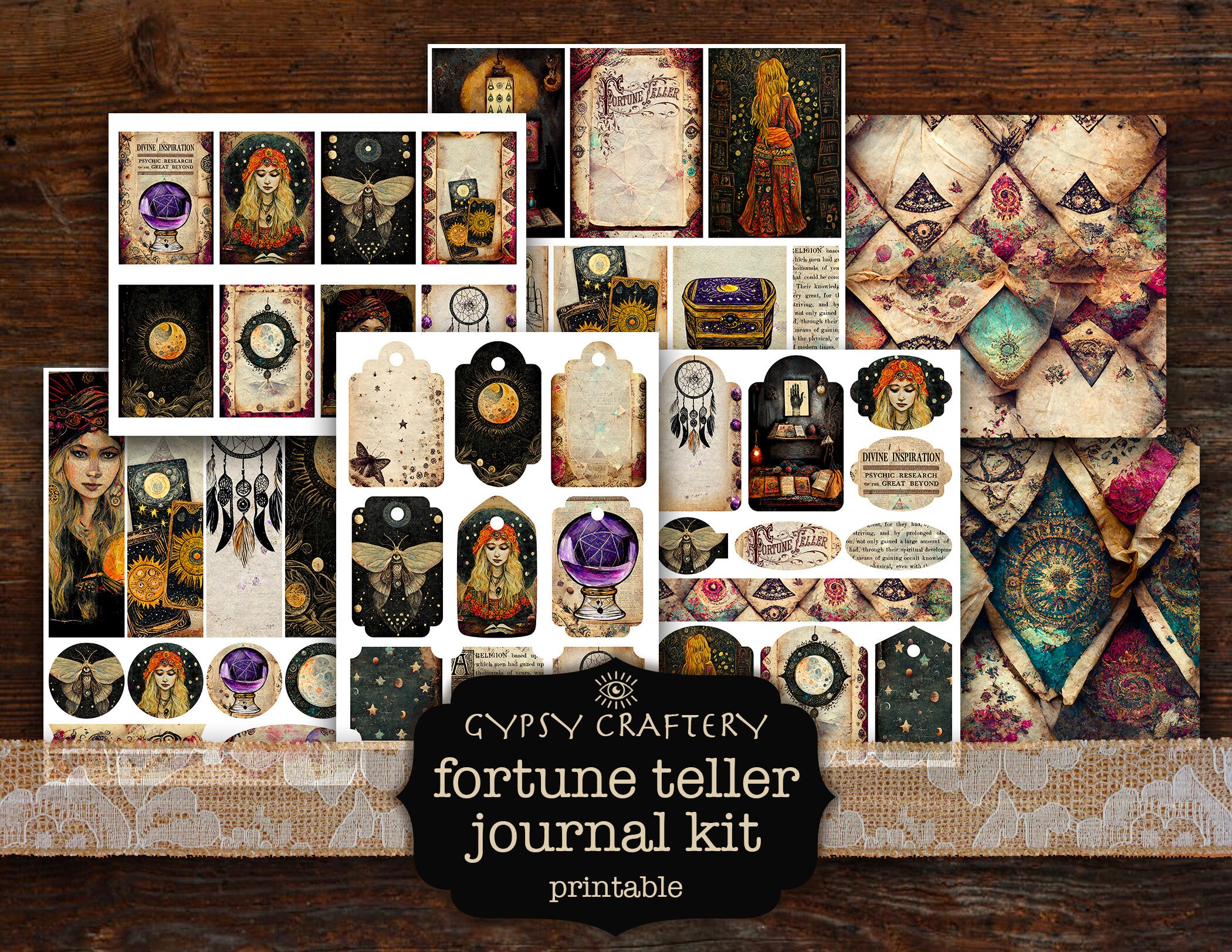 Fortune Teller Junk Journal Kit, Printable Ephemera, ATC Cards (digital ...