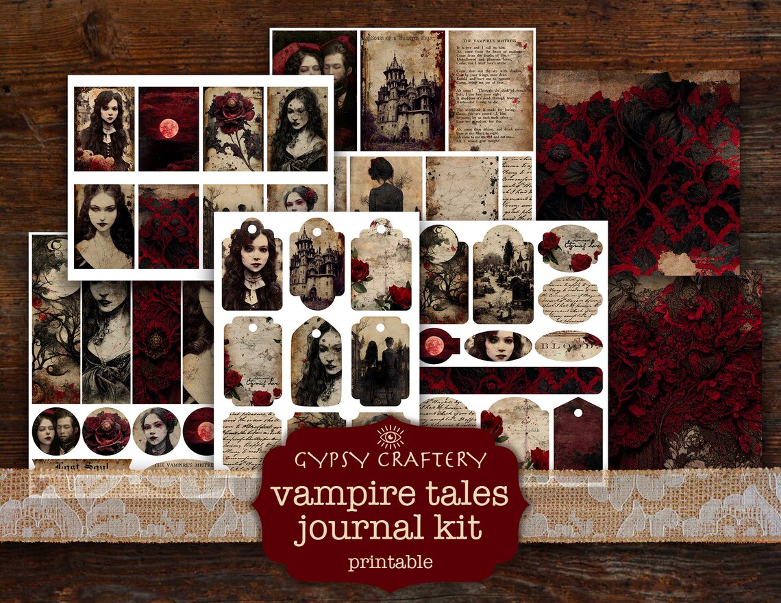 Vampire Tales Junk Journal Kit, Gothic Printable Ephemera (digital ...