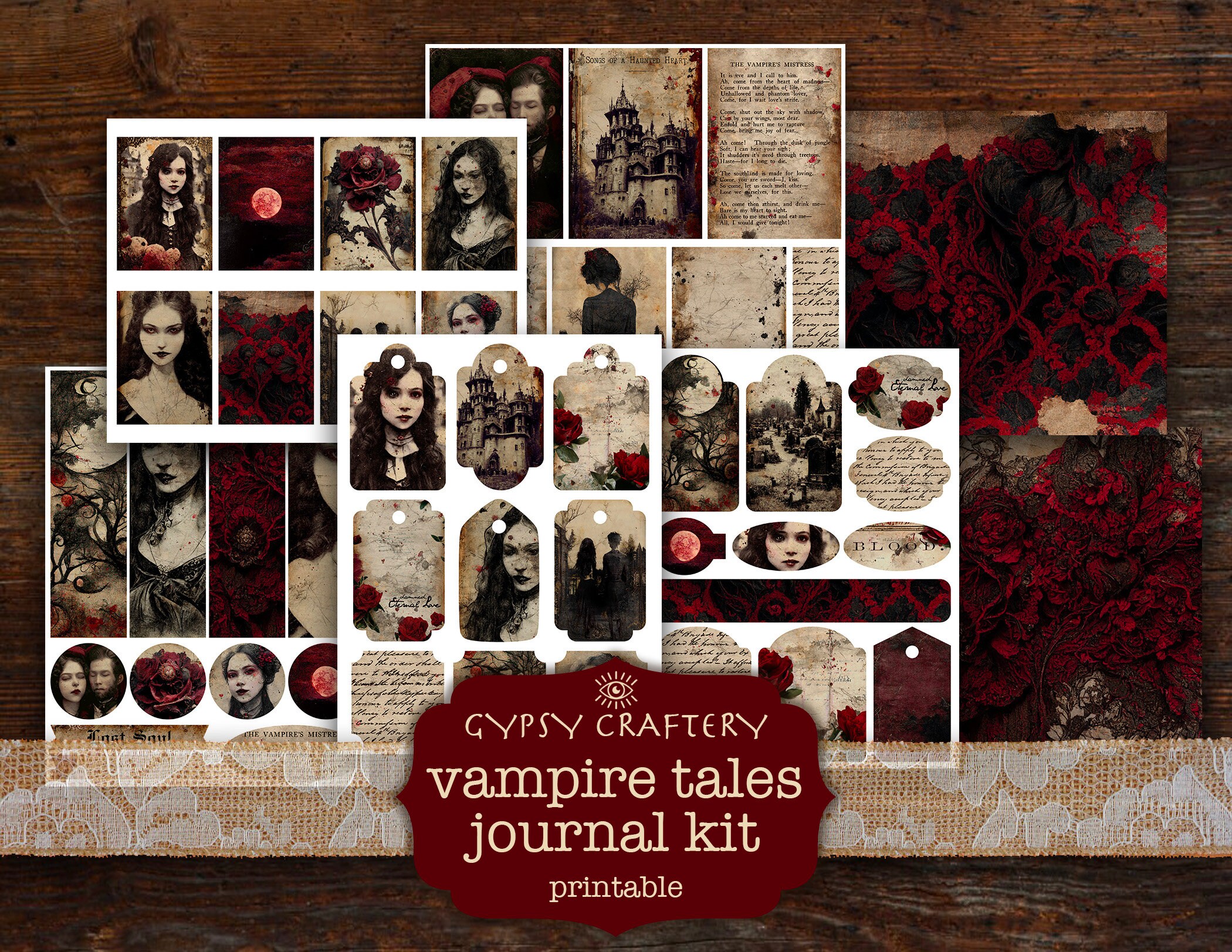 Vampire Tales Junk Journal Kit, Gothic Printable Ephemera (digital ...