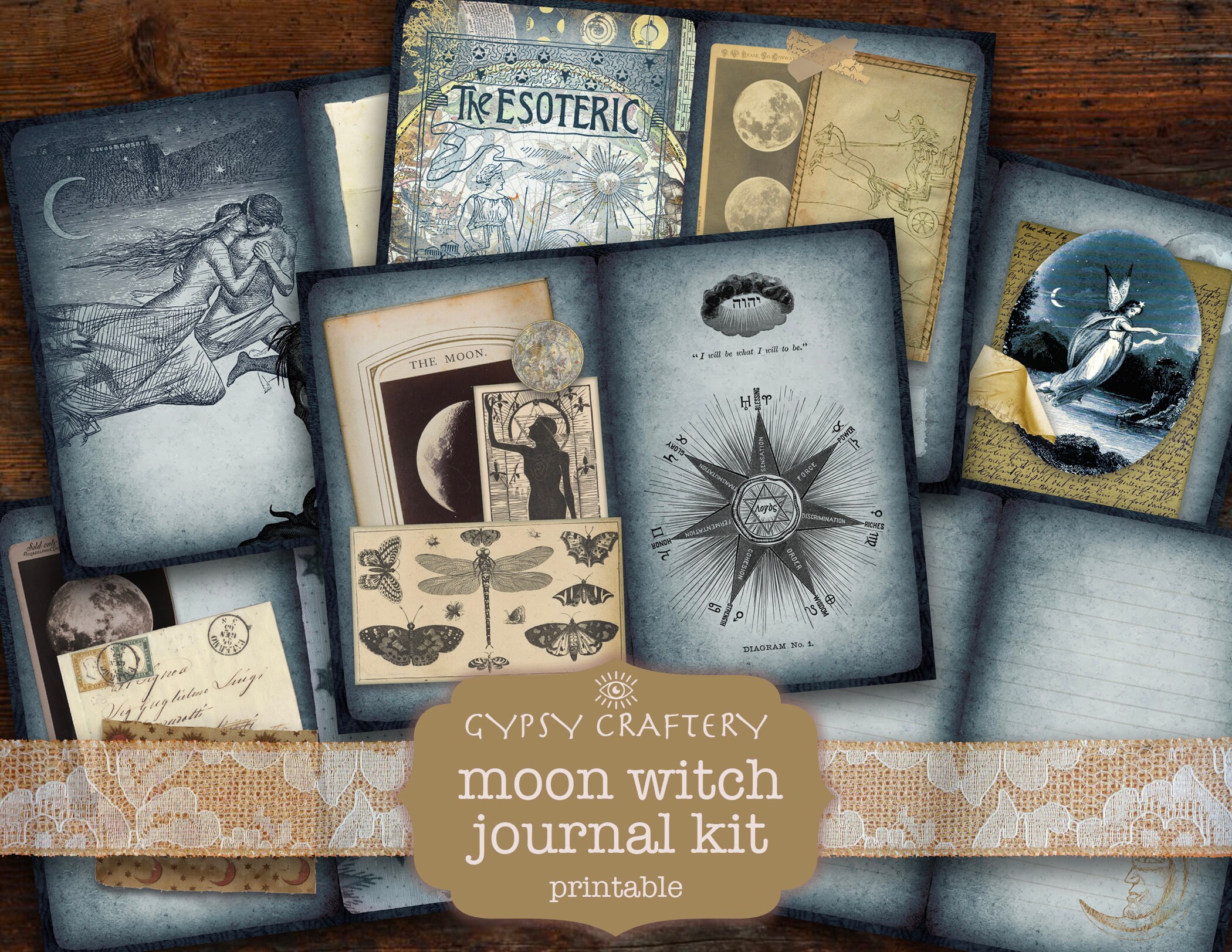Moon Witch Junk Journal Kit Printable Digital Kit Ephemera - Etsy