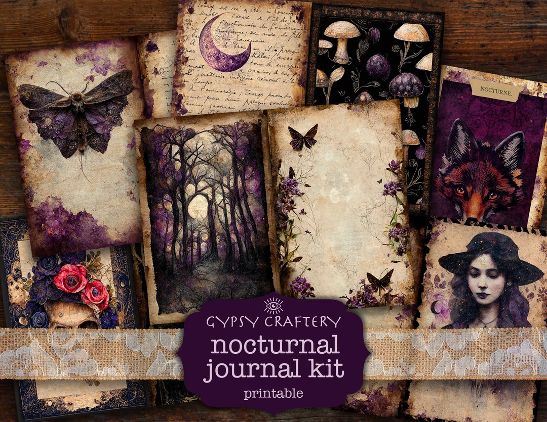 Witchy Junk Journal Kit, Gothic Ephemera, Fox, Wolf, Skull (digital ...