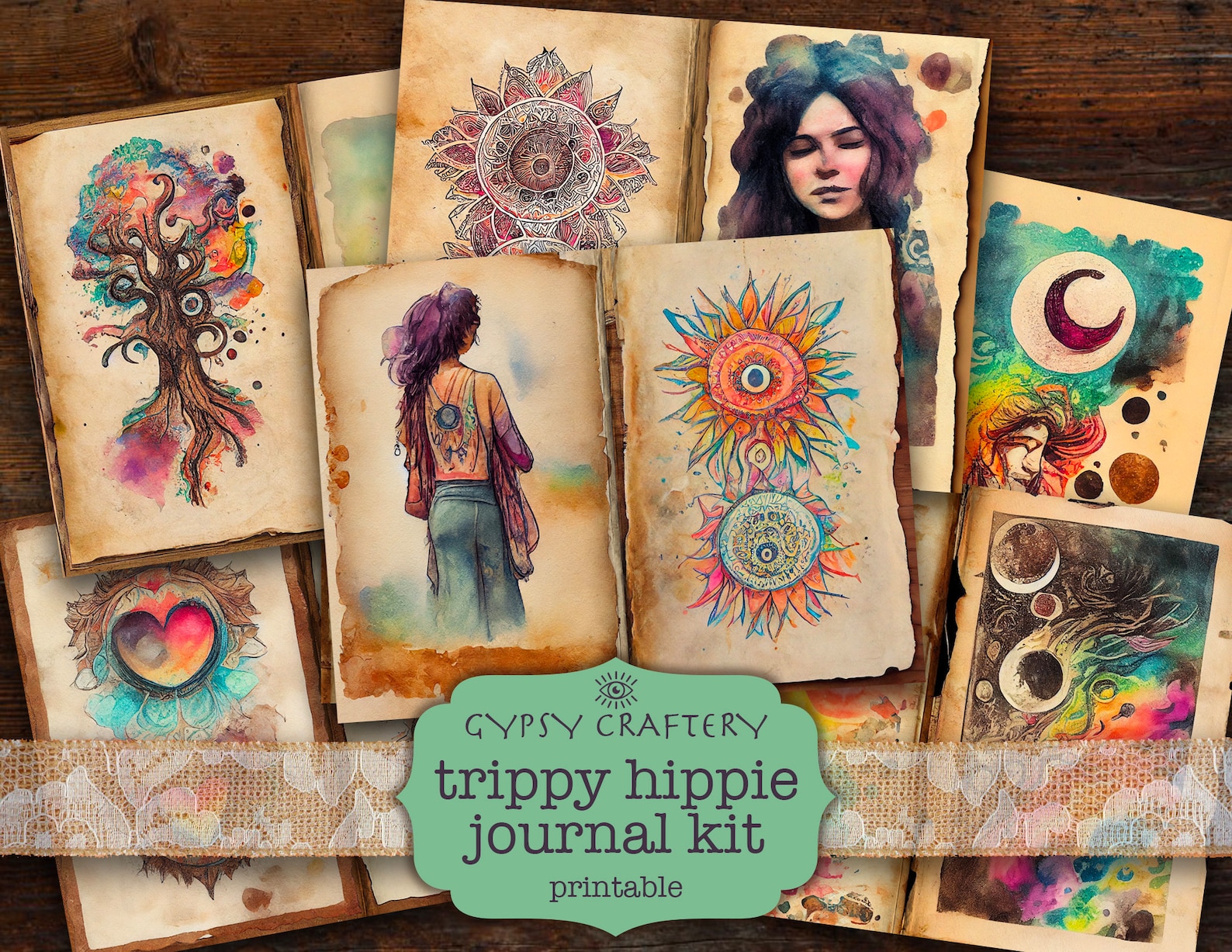 Trippy Hippie Junk Journal Kit Digital Printable Journal - Etsy