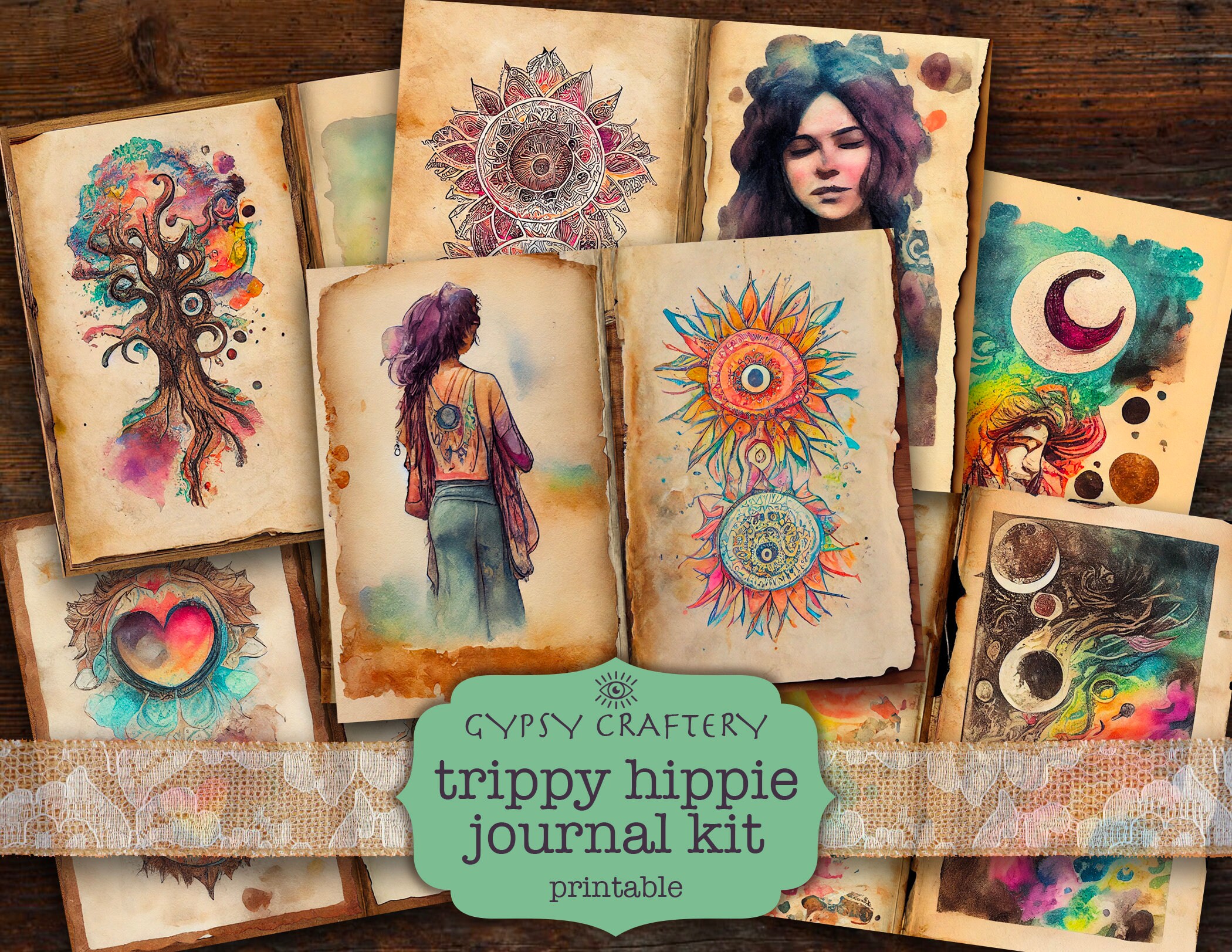Trippy Hippie Junk Journal Kit Digital Printable Journal - Etsy