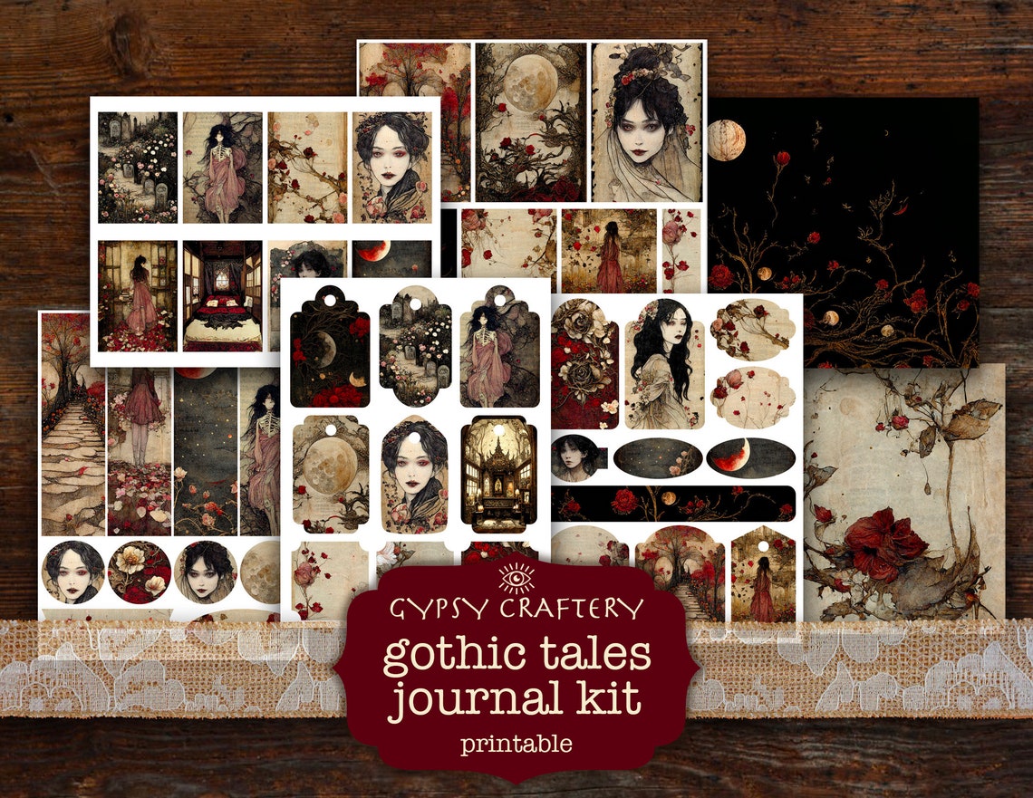 Gothic Tales Junk Journal Kit Digital Download Goth Journal - Etsy