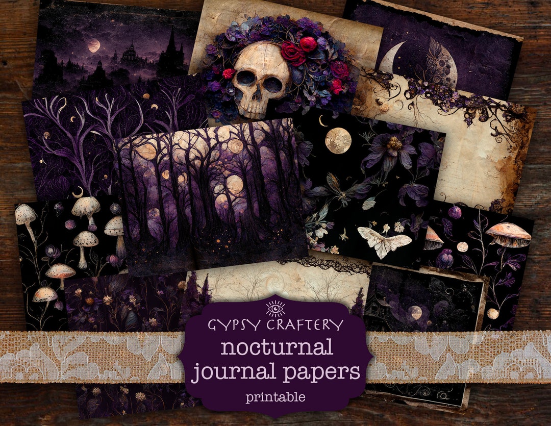 Nocturnal Junk Journal Papers, Printable Journal Pages, Digital Paper ...