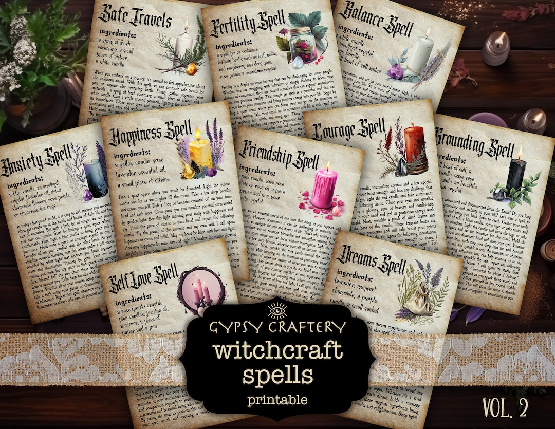 Witchcraft Spells Vol. 2: Printable Cards for Grimoire, Book of Shadows ...