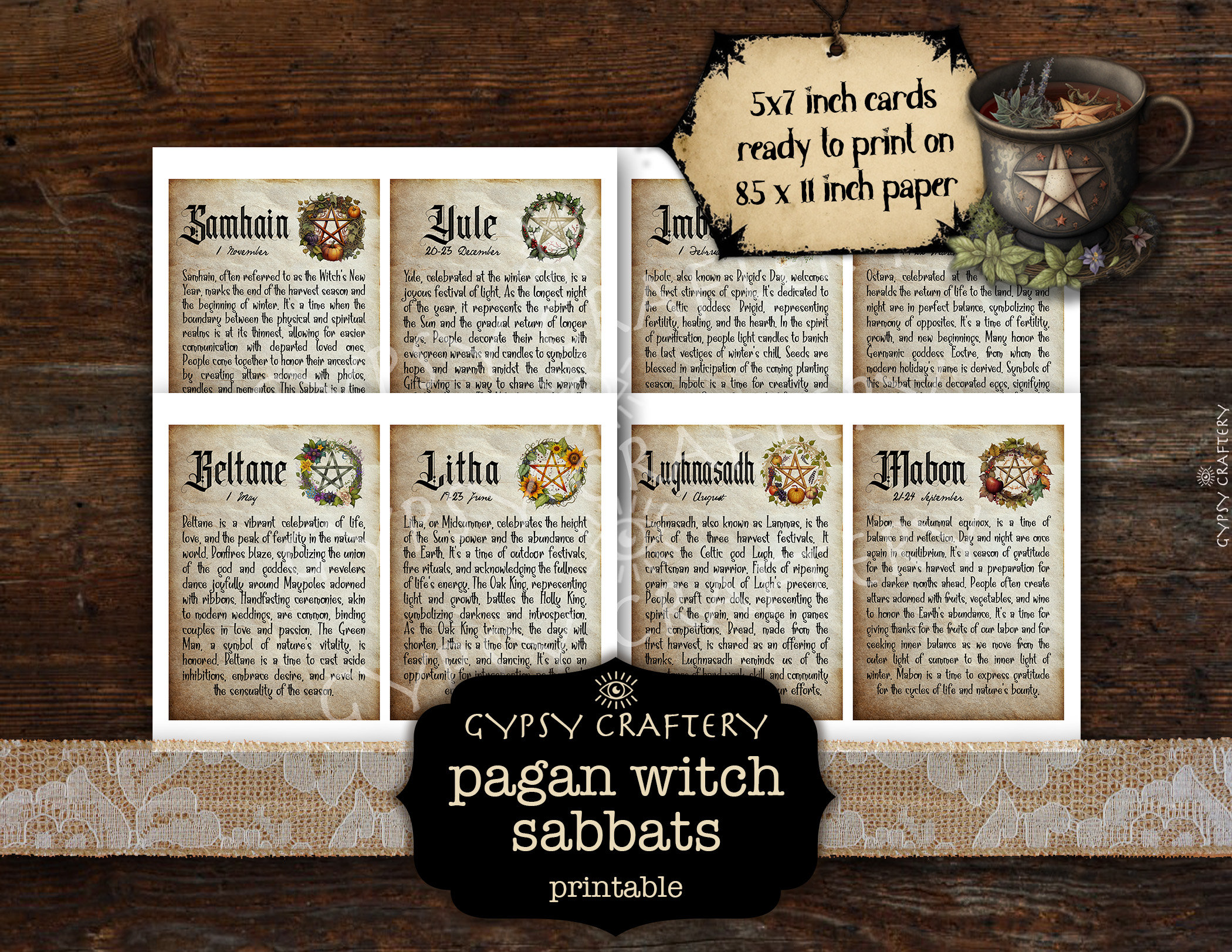 Pagan Witch Sabbat: Printable Cards for Book of Shadows, Grimoire Pages ...