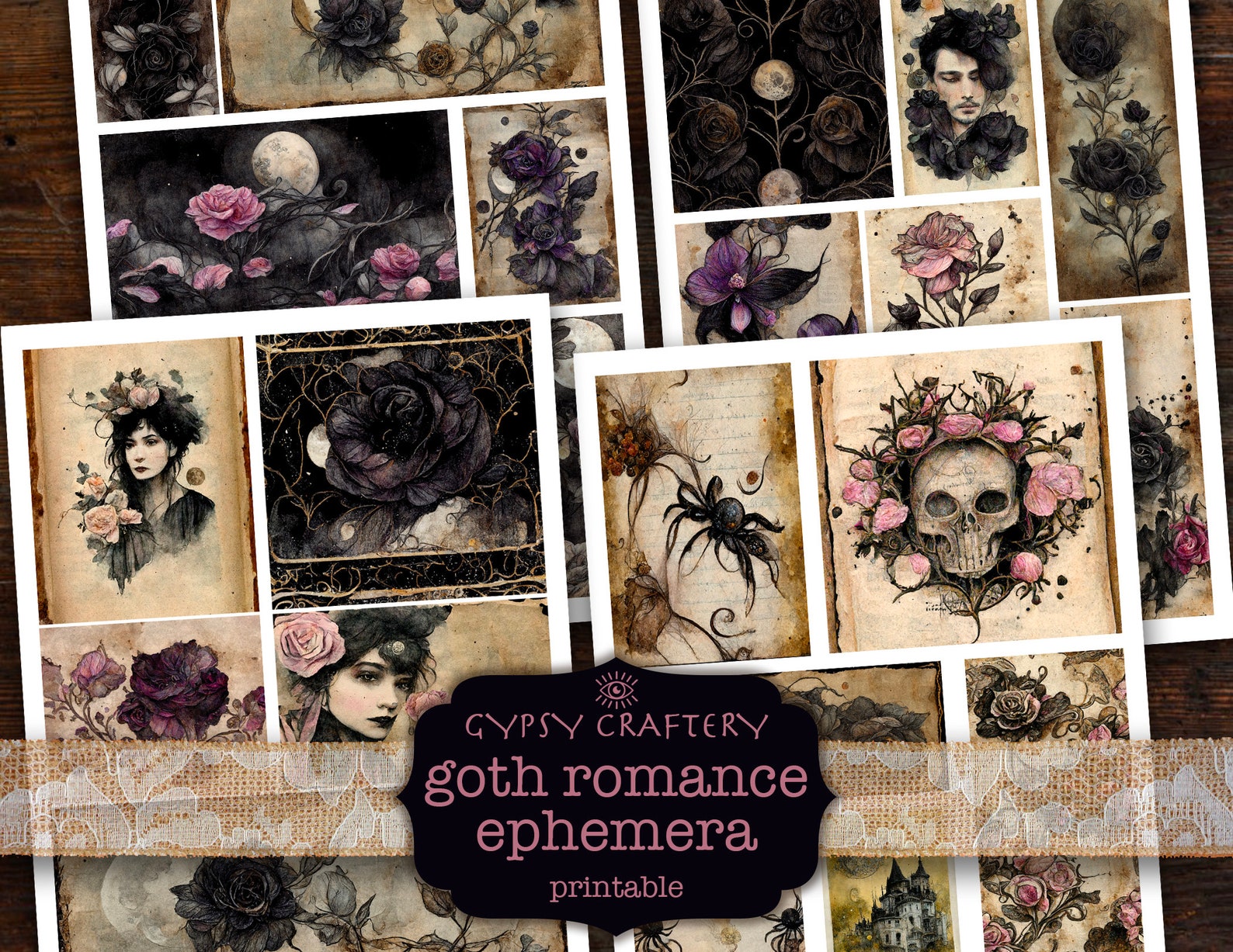 Goth Romance Ephemera Pack, Skull & Roses Collage (digital Download) - Etsy