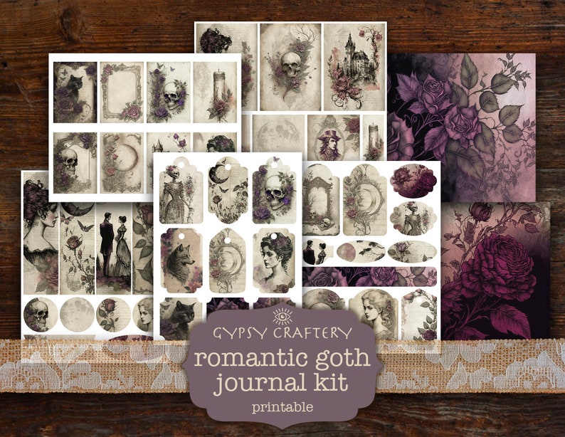 Romantic Goth Junk Journal Kit, Printable Ephemera (digital Download ...