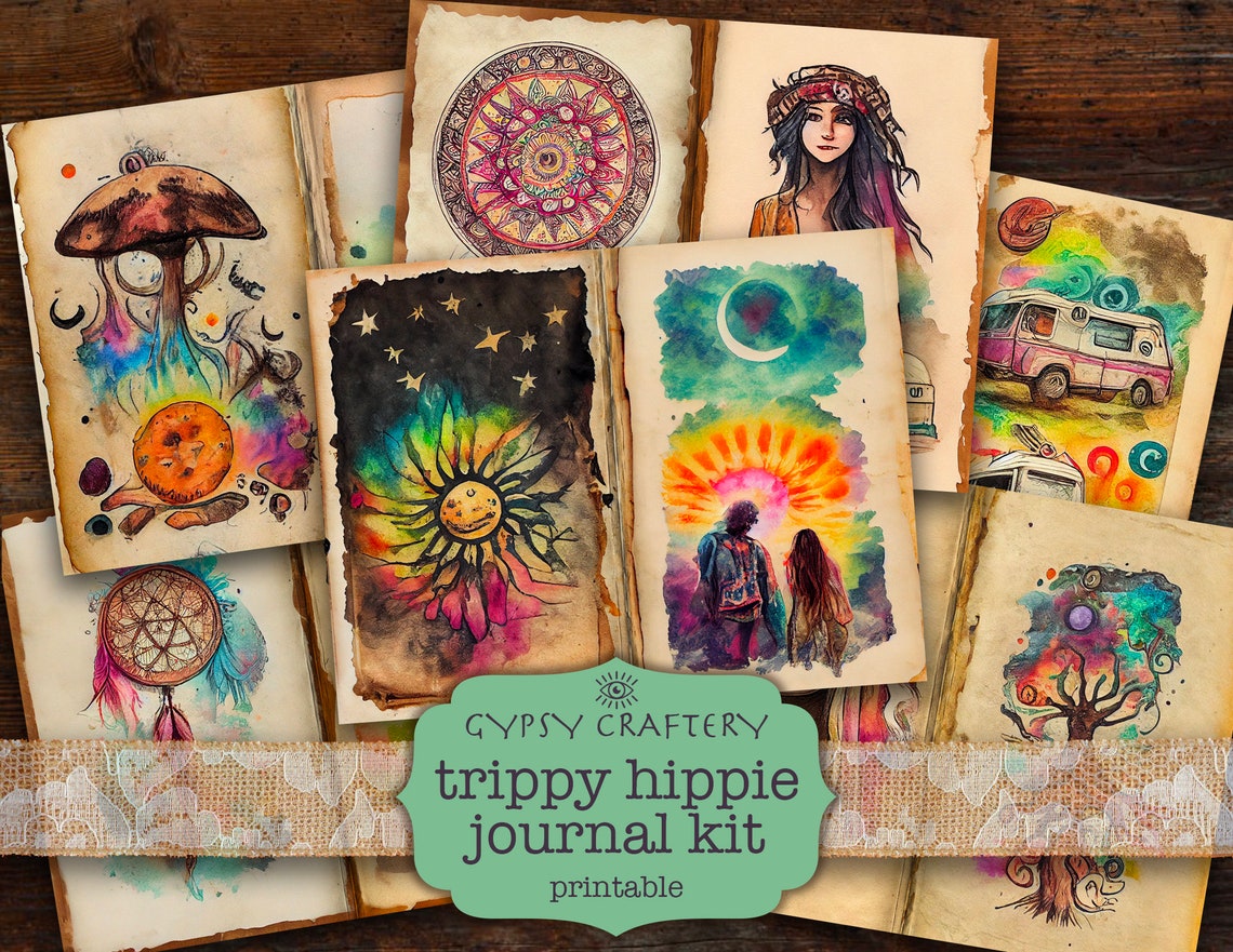 Trippy Hippie Junk Journal Kit Digital Printable Journal - Etsy