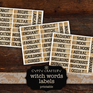 Witch Words Labels, Printable Grimoire Words, Book of Shadows ...