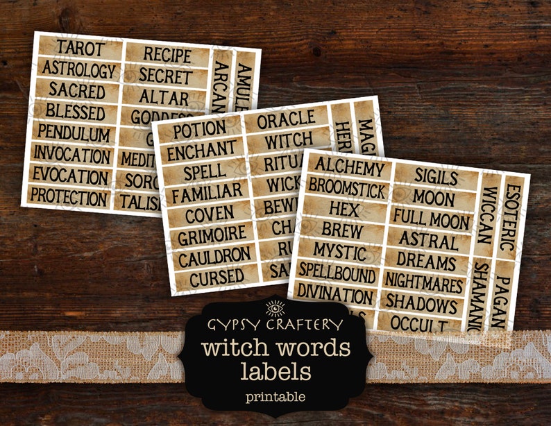 Witch Words Labels, Grimoire Scrapbook Ephemera (printable) - Etsy