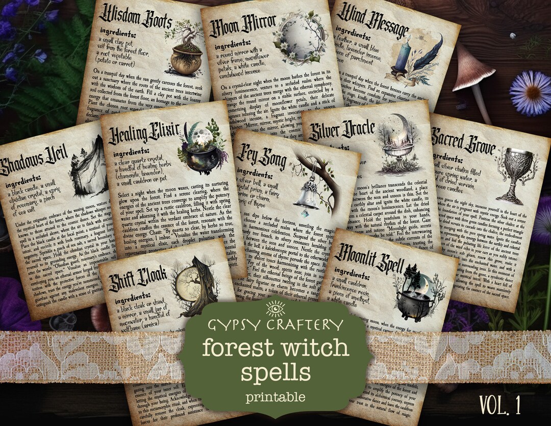 Forest Witch Spells Vol. 1: Printable Cards for Grimoire, Book of ...