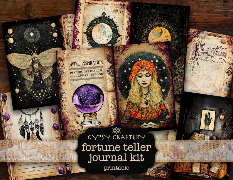 Fortune Teller Junk Journal Kit, Printable Ephemera, ATC Cards (digital ...