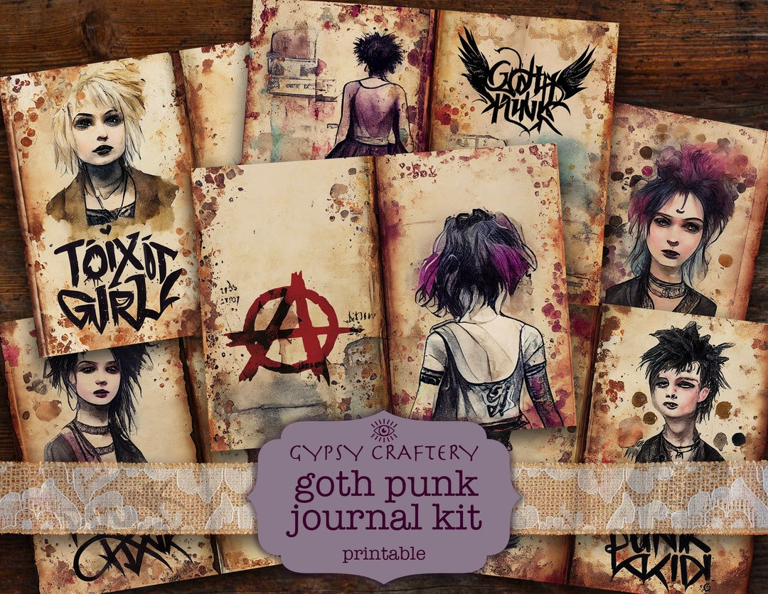 Goth Punk Junk Journal Kit, Grunge Ephemera, Printable ATC Cards ...