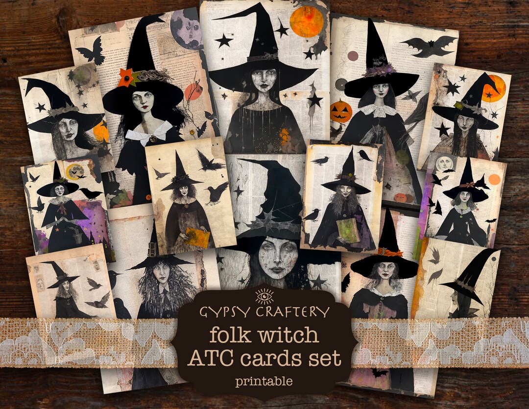 Folk Witch ATC Cards, Junk Journal Cards, Printable Ephemera, Digital ...