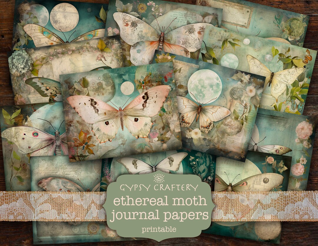Ethereal Moth Junk Journal Papers, Printable Journal Pages, Digital ...