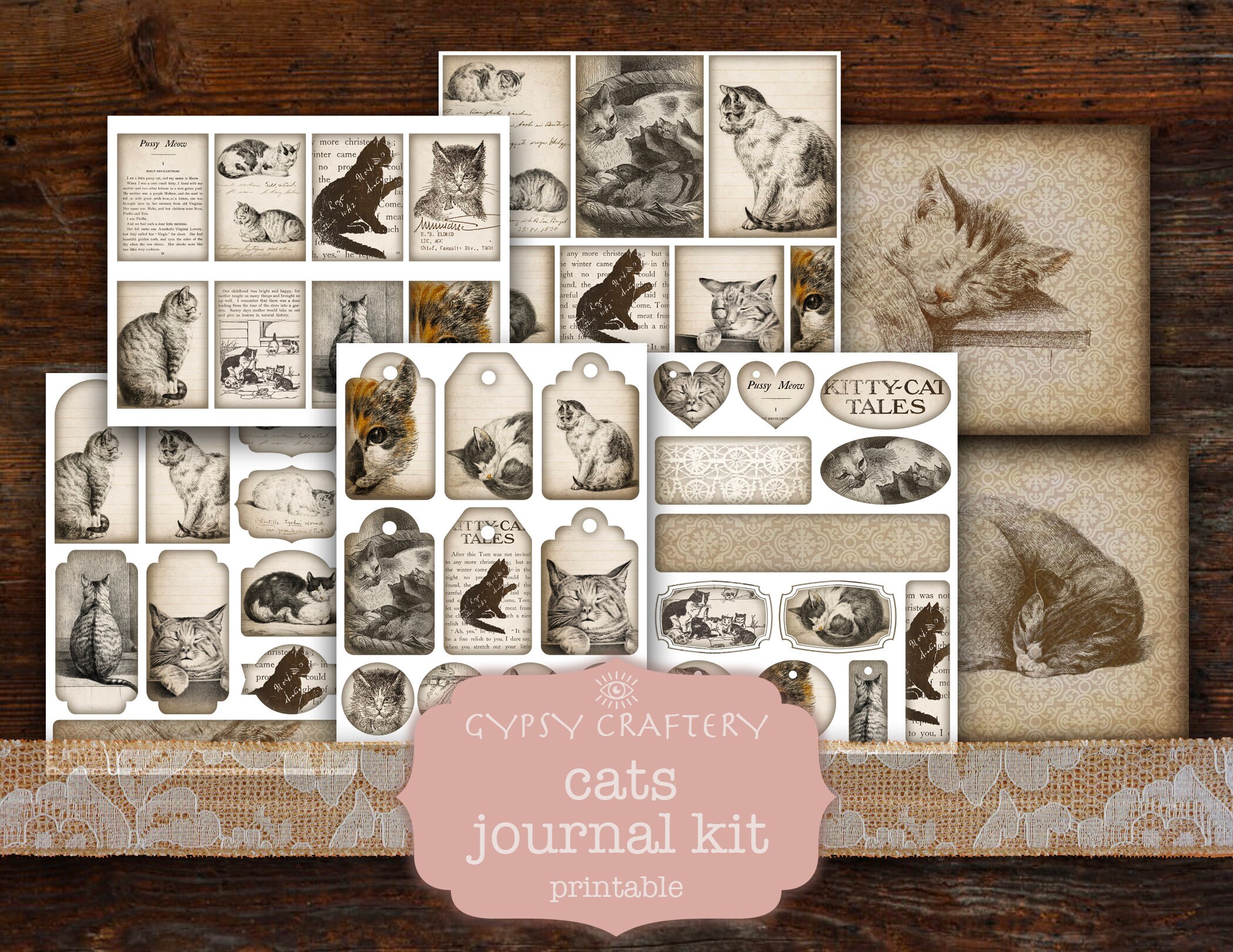 Cats Junk Journal Printable Kit, Ephemera, Collage Sheets (digital ...