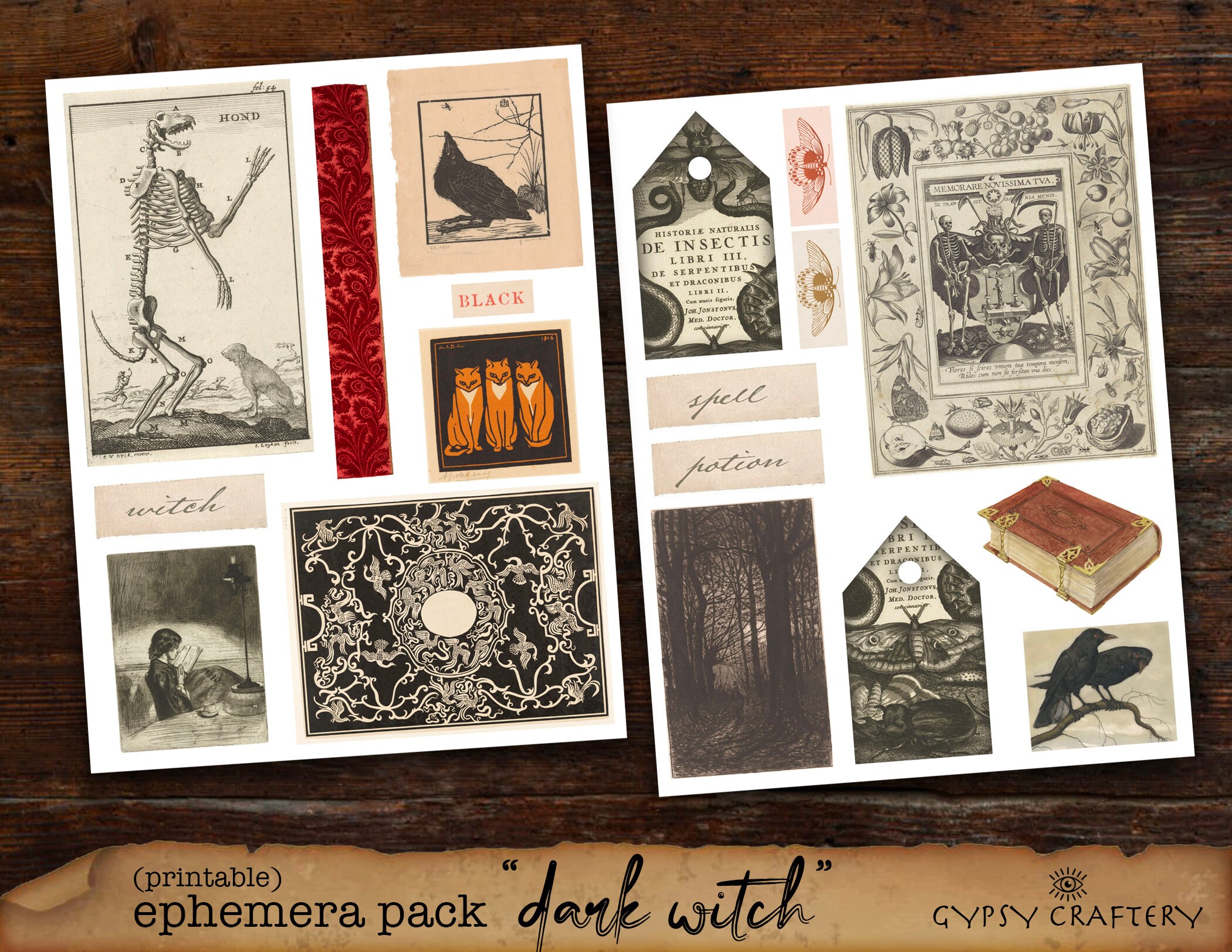 Dark Witch Ephemera Pack, Printable Collage Sheets (digital Download ...