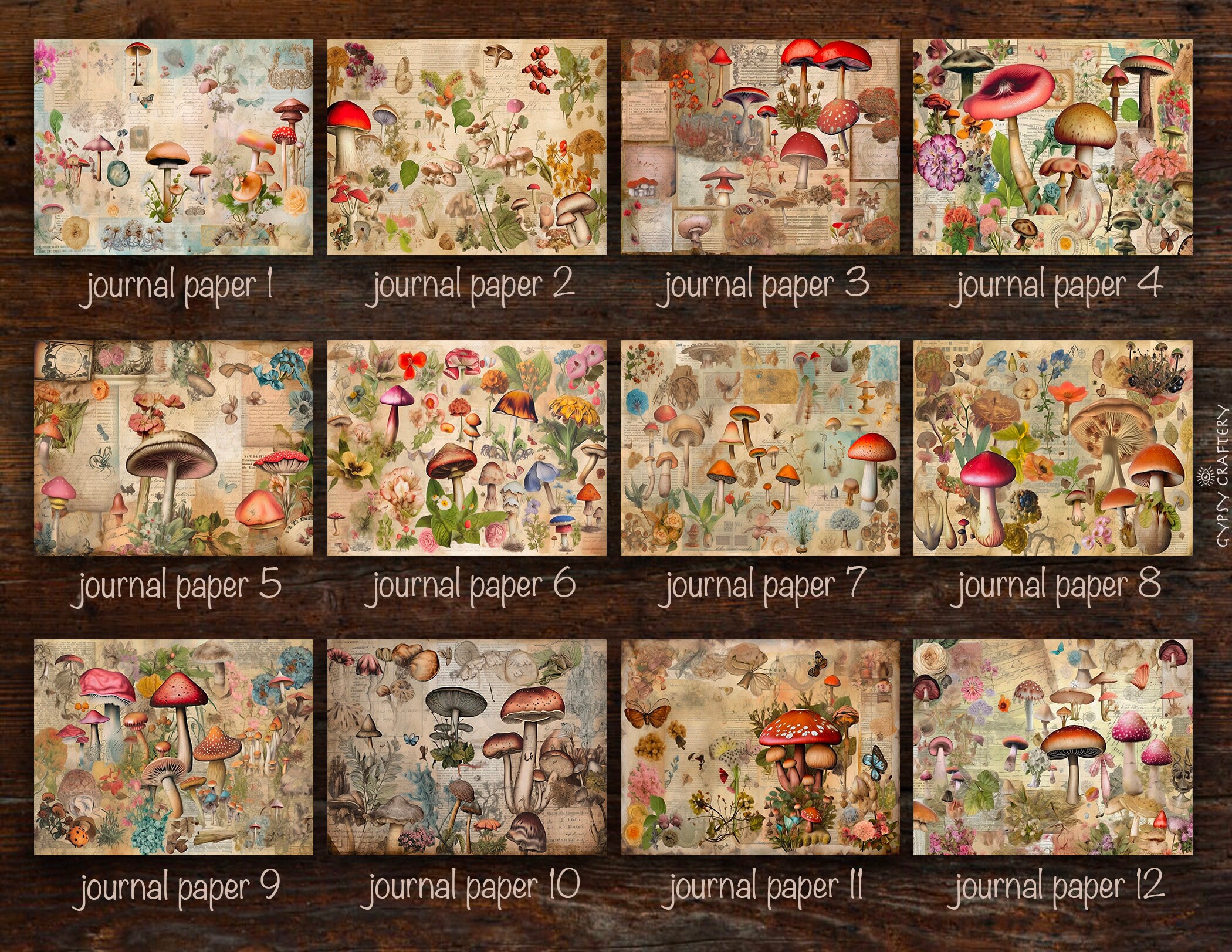 Mushrooms Junk Journal Papers, Printable Journal Pages, Scrapbook ...