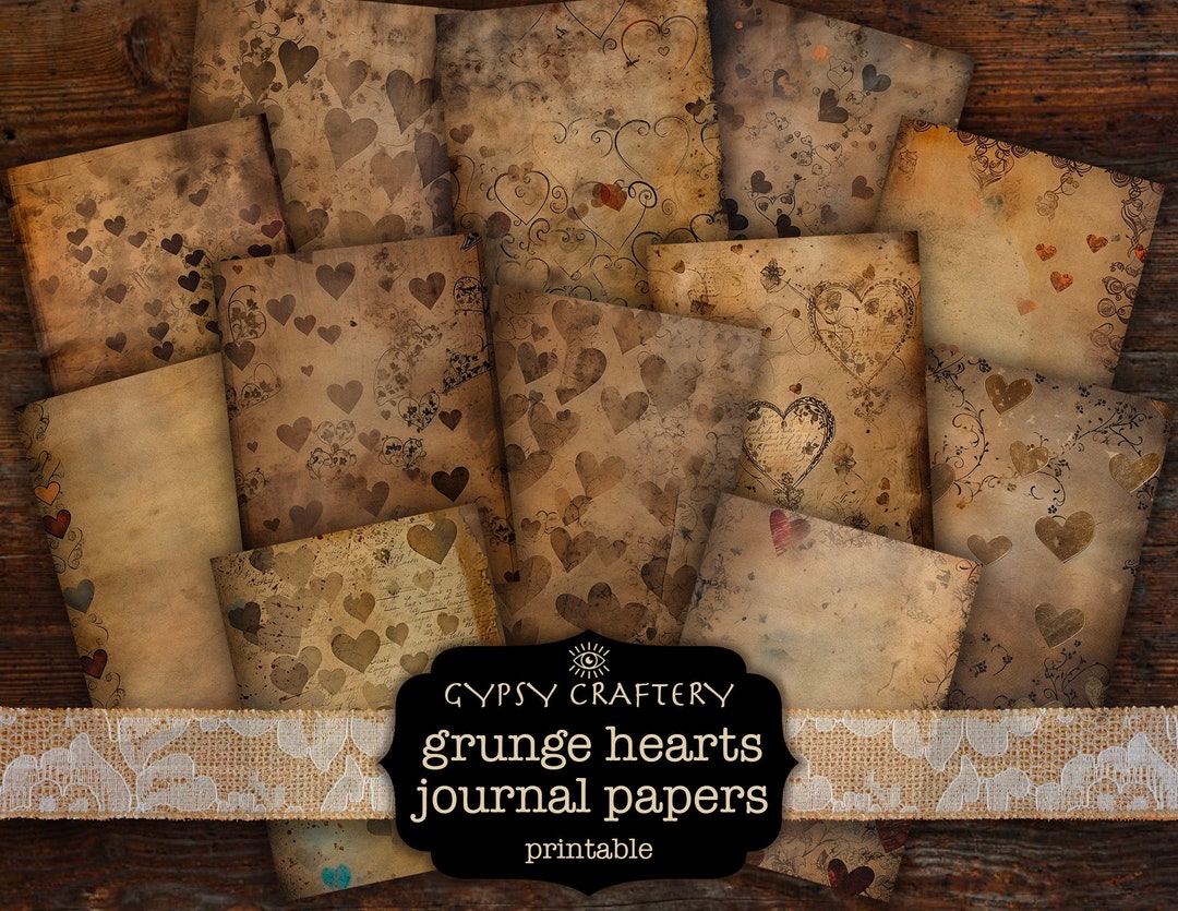 Grunge Hearts Junk Journal Papers, Scrapbooking Paper, Card Making ...